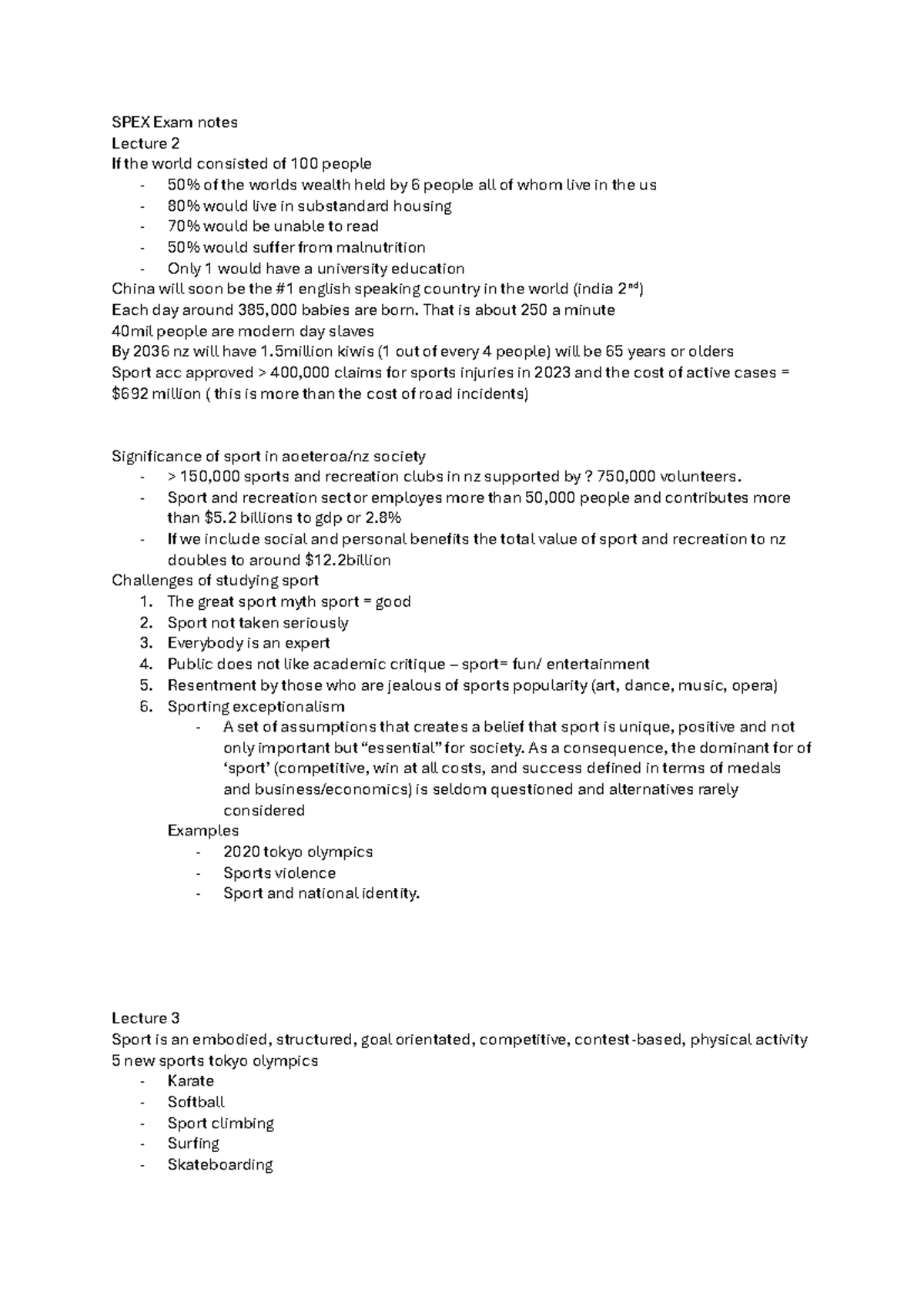 SPEX Exam notes - SPEX Exam notes Lecture 2 If the world consisted of ...