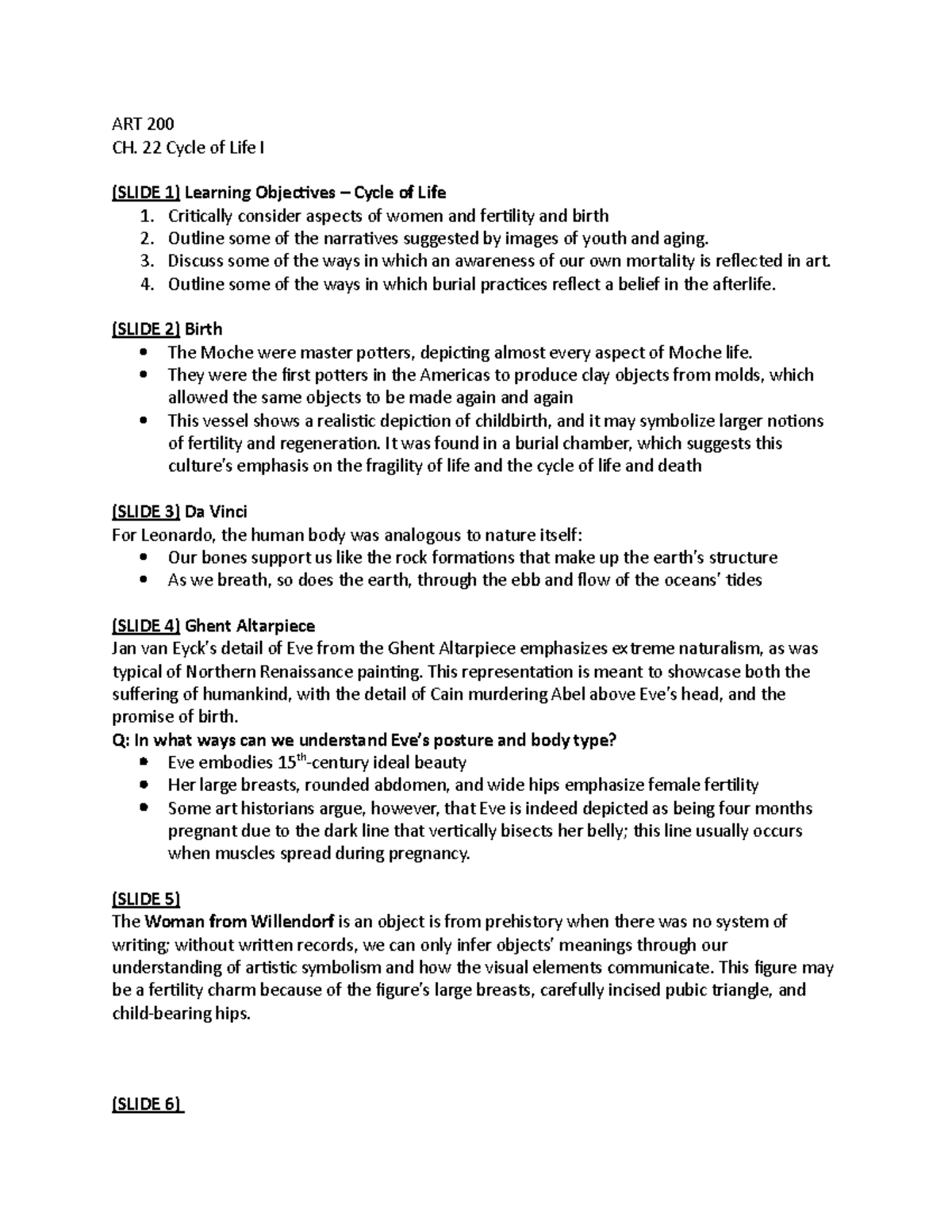CH. 22 Cycle of Life - transcript of chapter 22 lecture - ART 200 CH. 22 Cycle of Life I (SLIDE ...