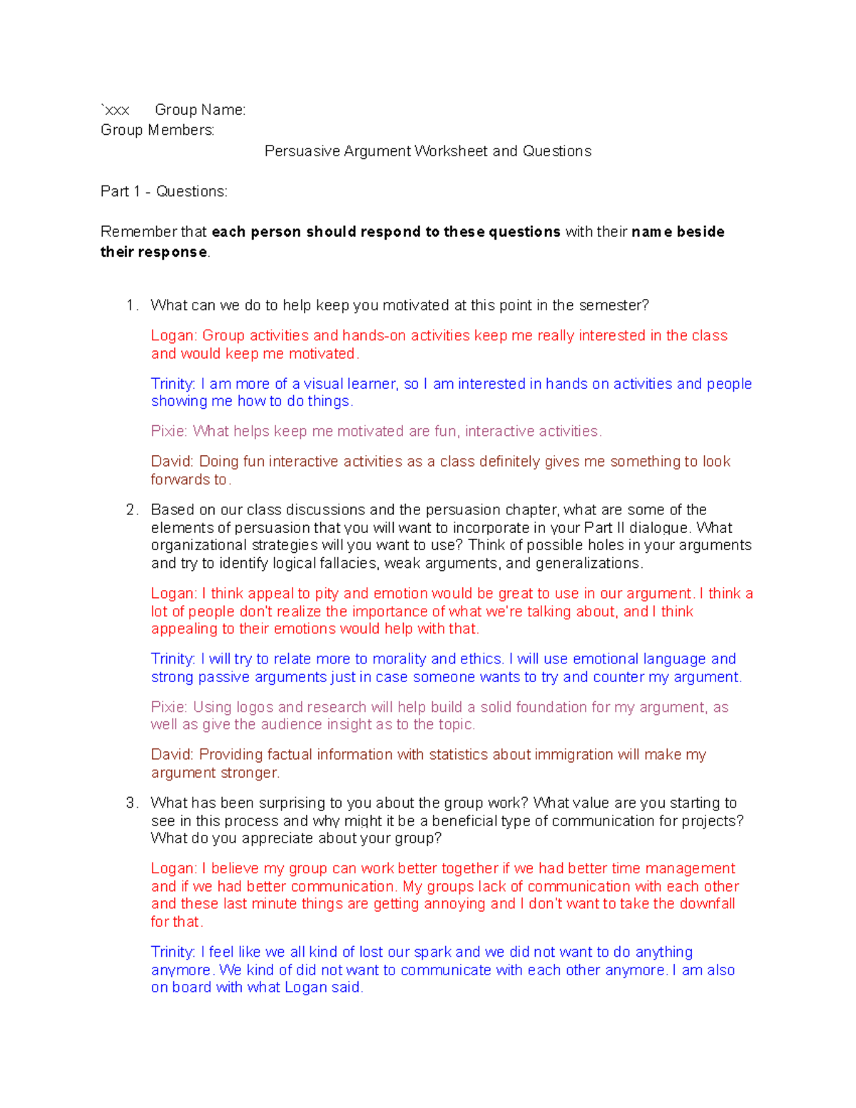 Persuasive Argument Worksheet and Questions Logan ellis - `xxx Group ...