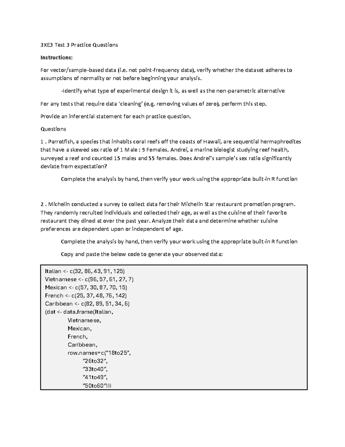 3XE3 Test 3 Practice R Questions - 3XE3 Test 3 Practice Questions ...