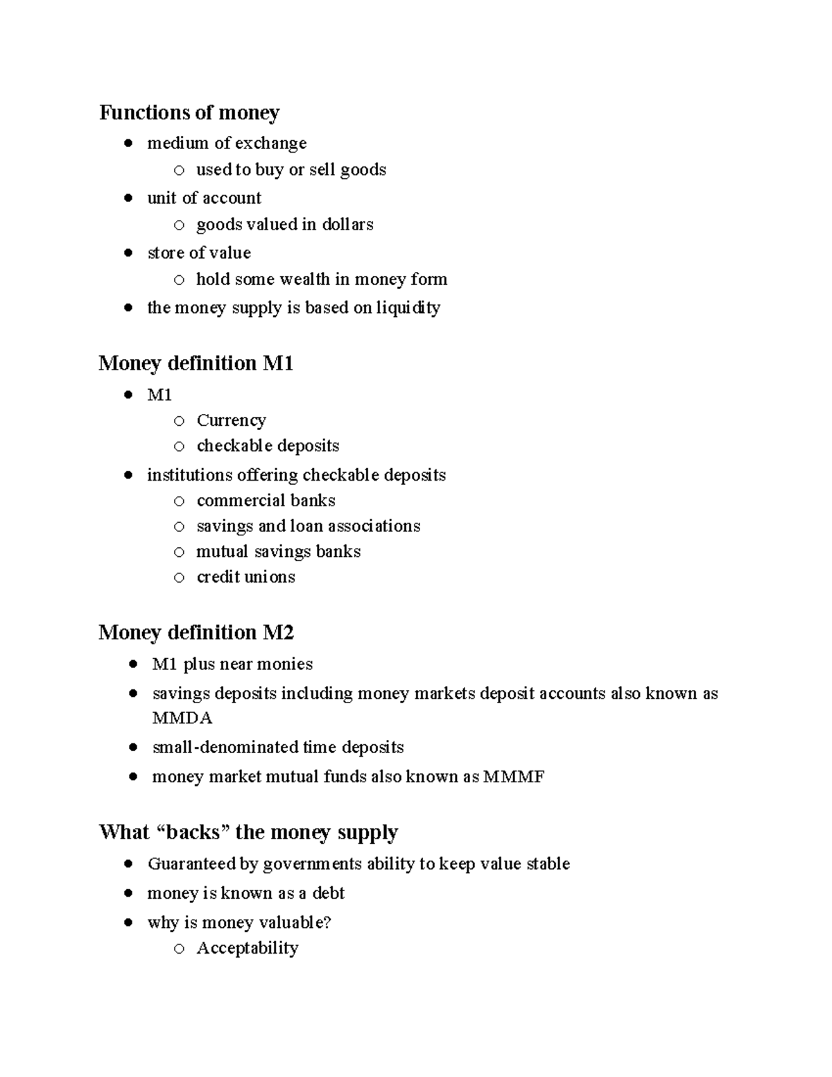 Chapter 14 Notes Summary Functions Of Money Medium Of Exchange O