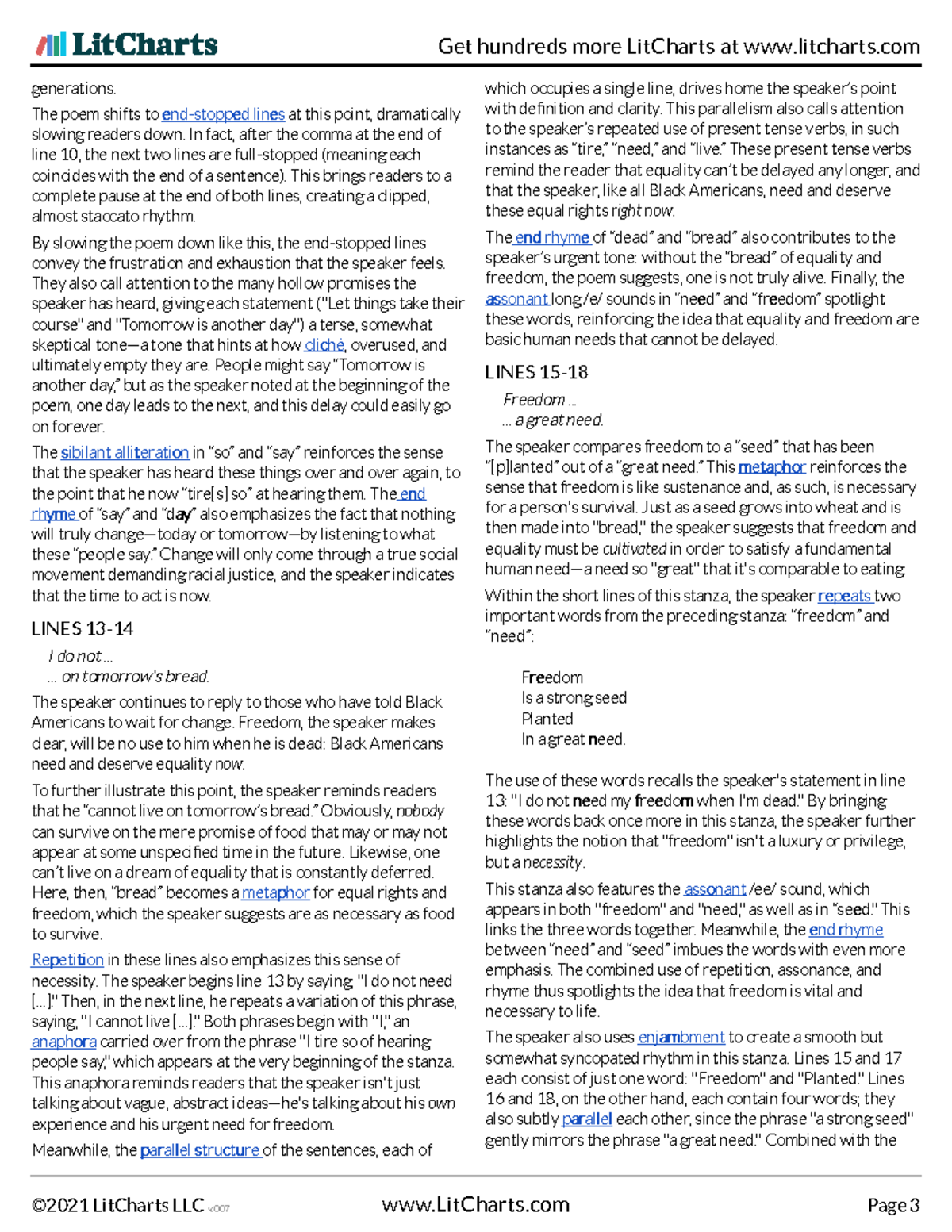 Lit Charts-democracy 3 - generations. The poem shifts to end-stopped ...