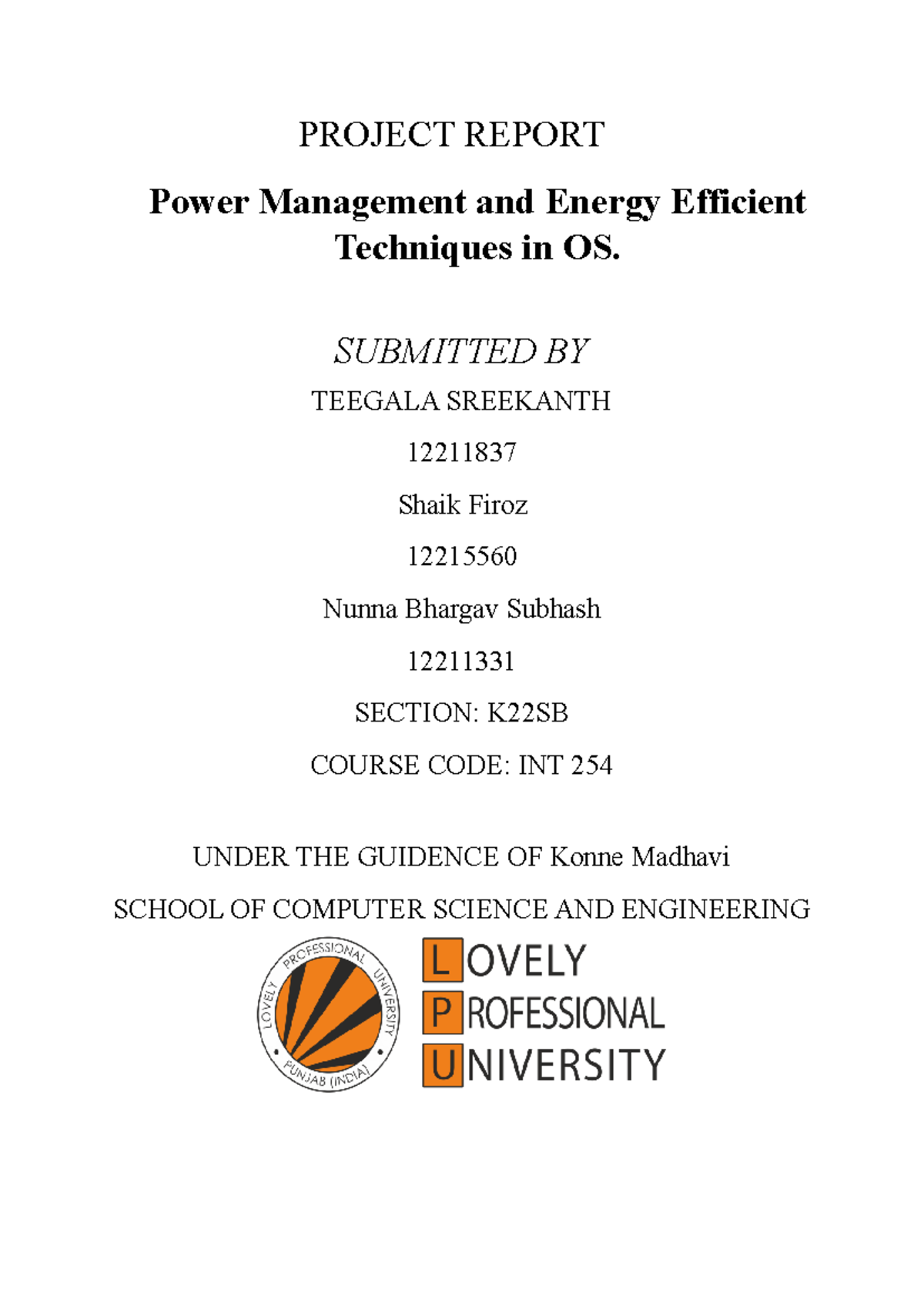 Operating System Report for course CSE316 - PROJECT REPORT Power Management and Energy Efficient ...