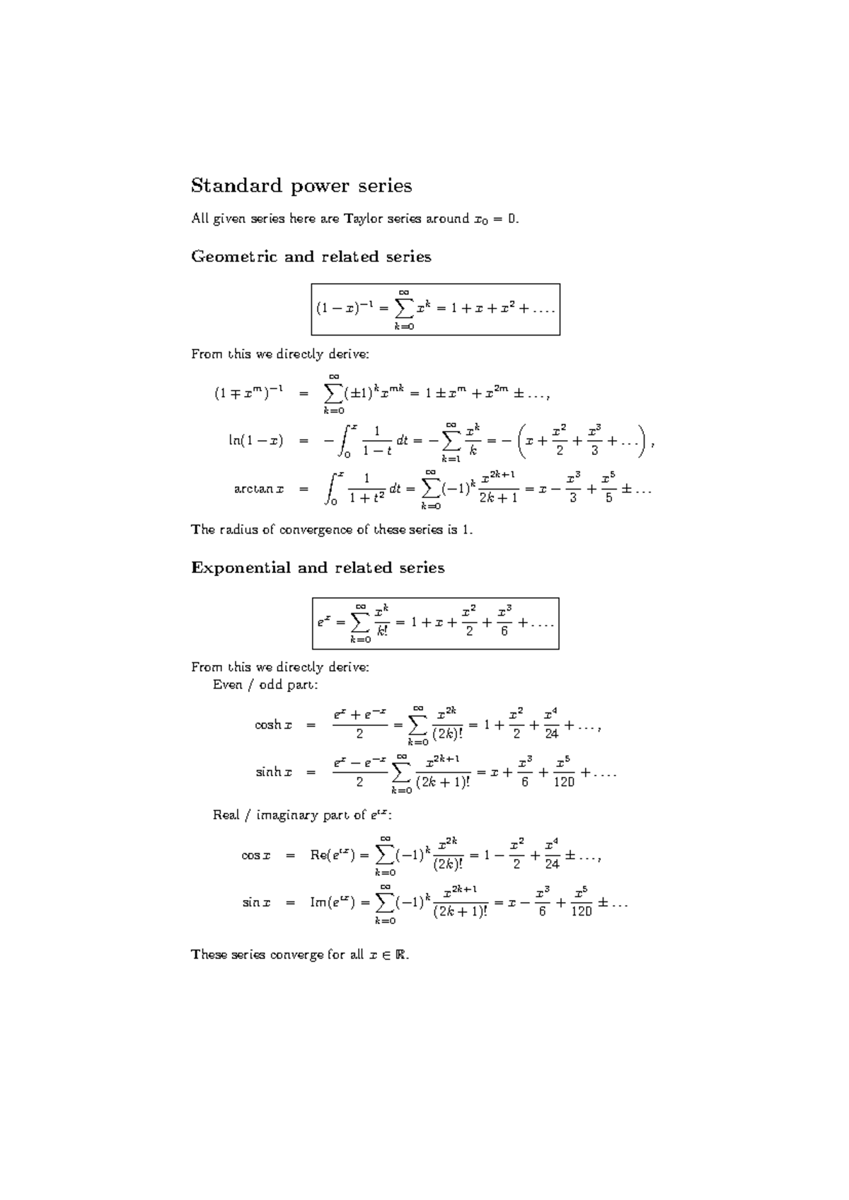List of standars series - Standard power series All given series here ...