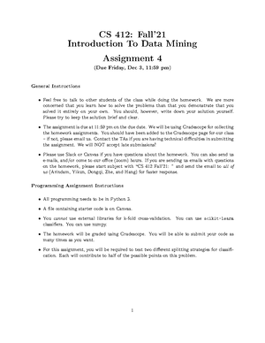 SP23 412 Homework 1 Solution - Assignment 1 CS 412: Introduction to Data Mining (Spring 2023 ...