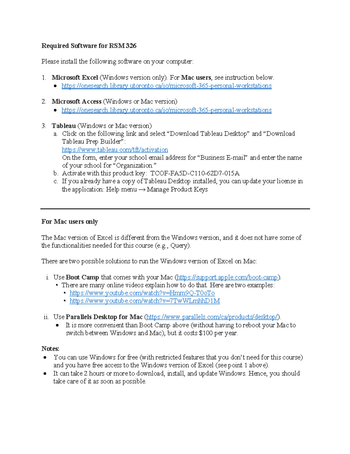 Required Software for RSM 326 - For Mac users , see instruction below ...