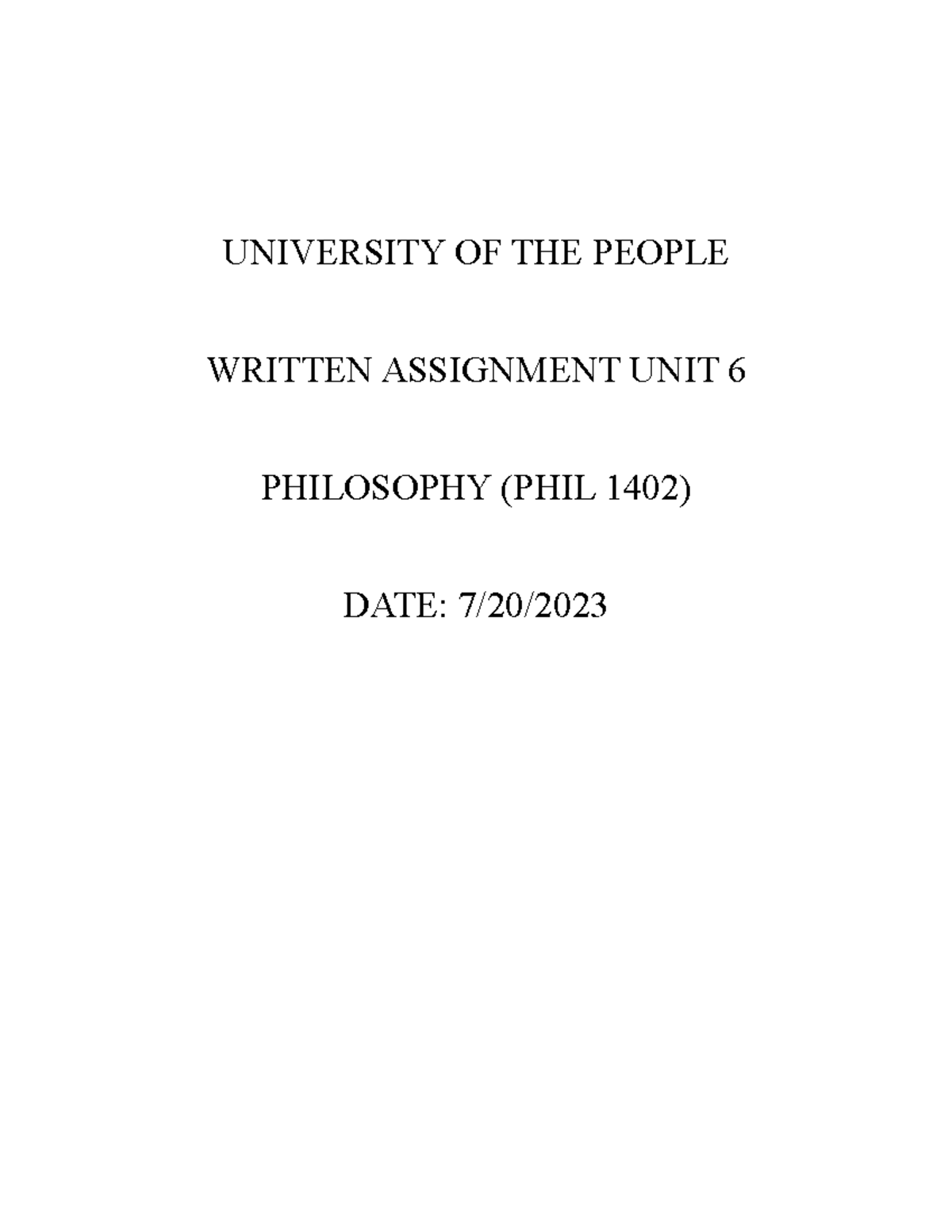INTRODUCTION TO PHILOSOPHY - UNIVERSITY OF THE PEOPLE WRITTEN ...