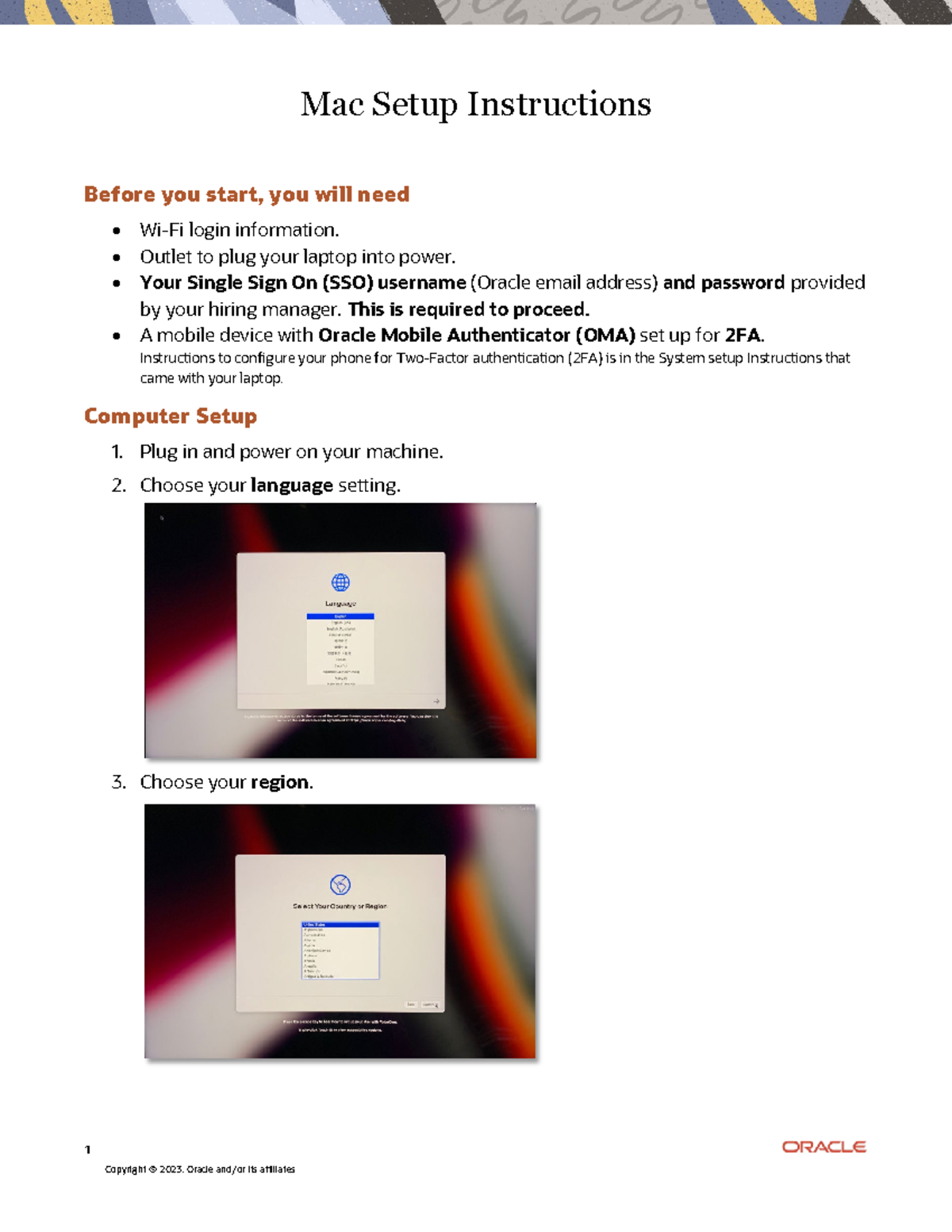 Mac Setup Instructions - 1 Mac Setup Instructions Before you start, you ...