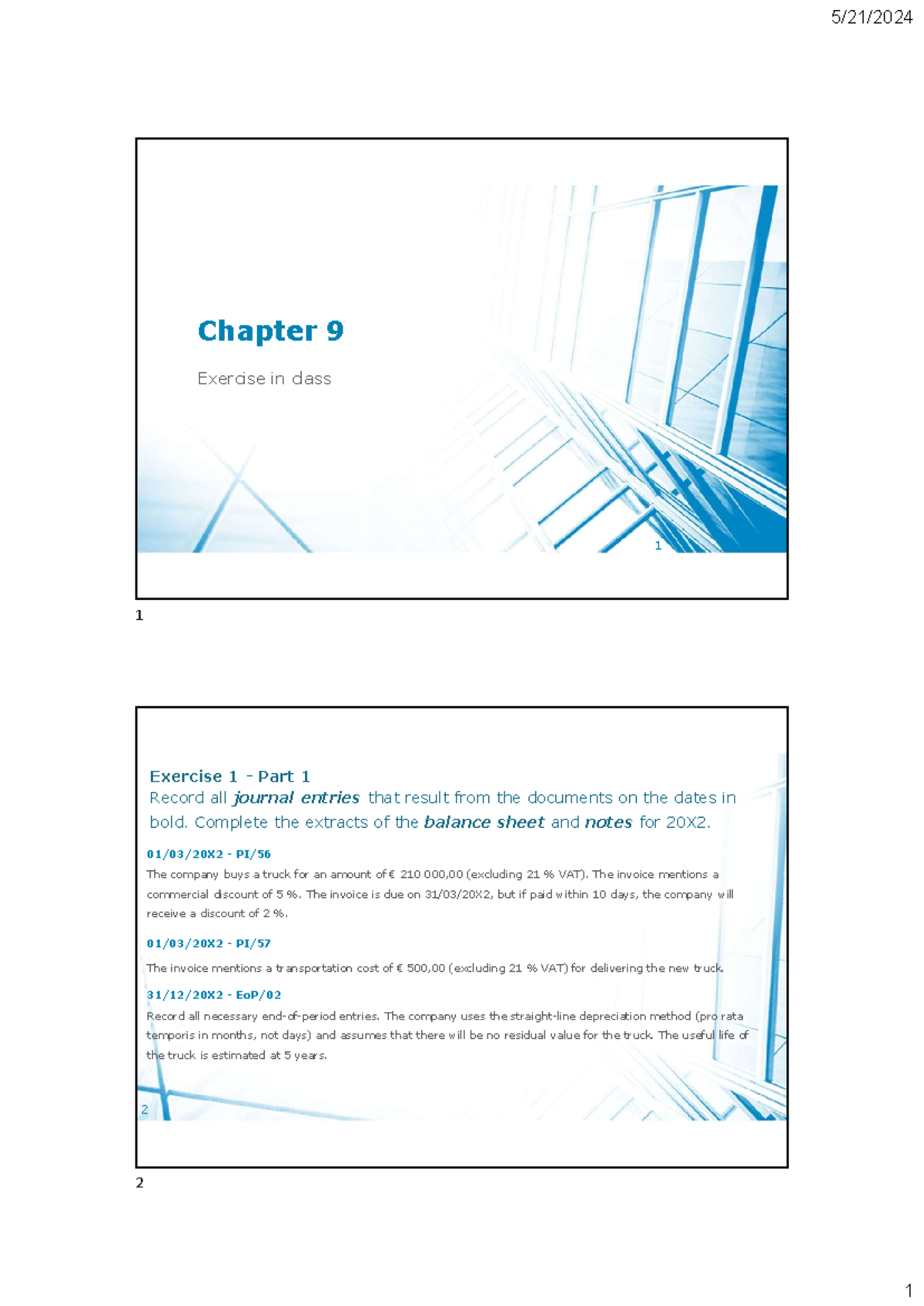 Ch9 exercise - tangible fixed assets - Chapter 9 Exercise in class 1 ...