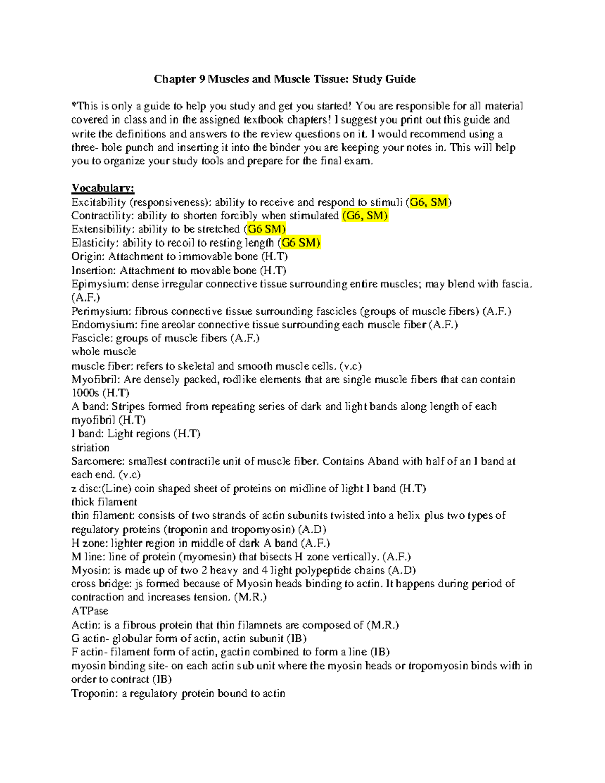 Chapter 9 Study Guide - Chapter 9 Muscles and Muscle Tissue: Study ...