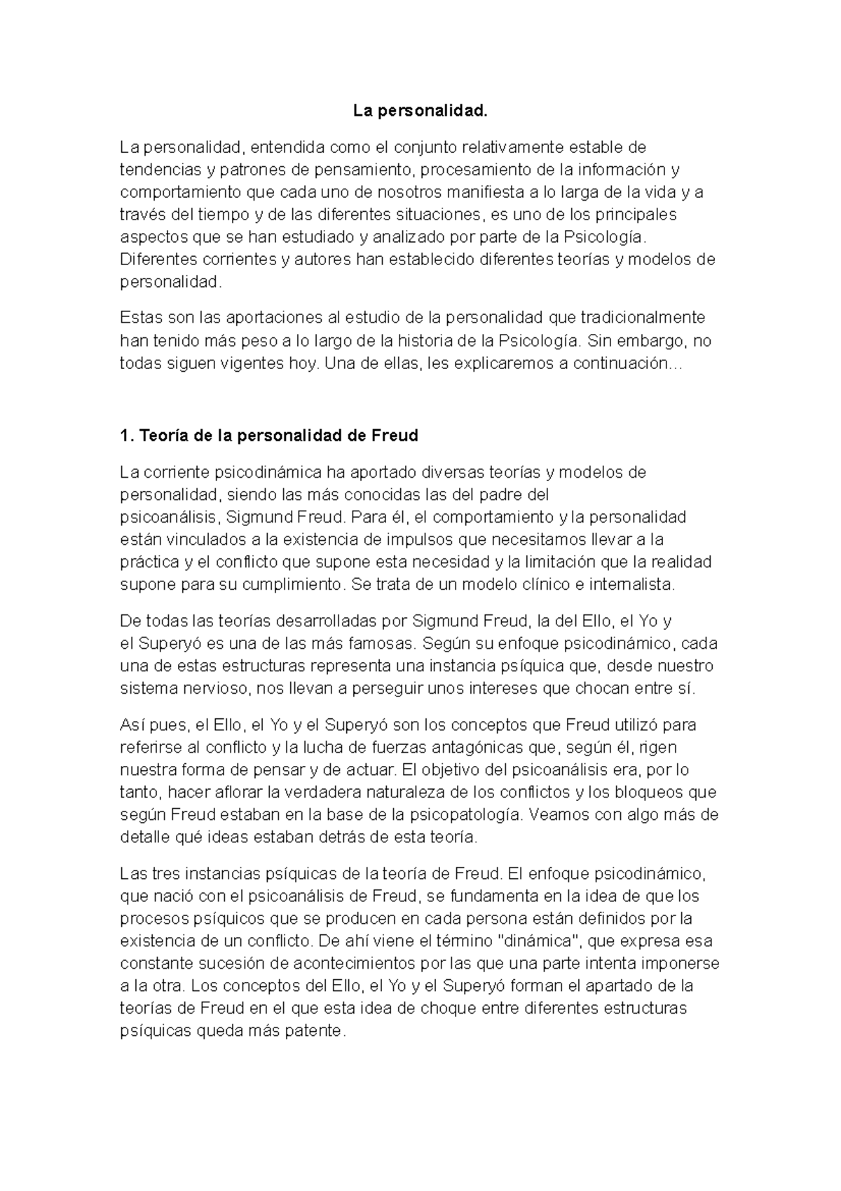 La personalidad - La personalidad, entendida como el conjunto ...