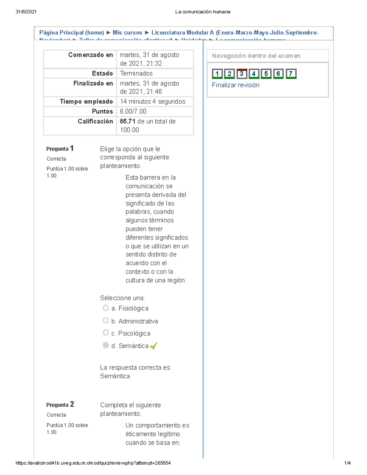 La comunicación humana Examen - Página Principal (home) Mis cursos ...