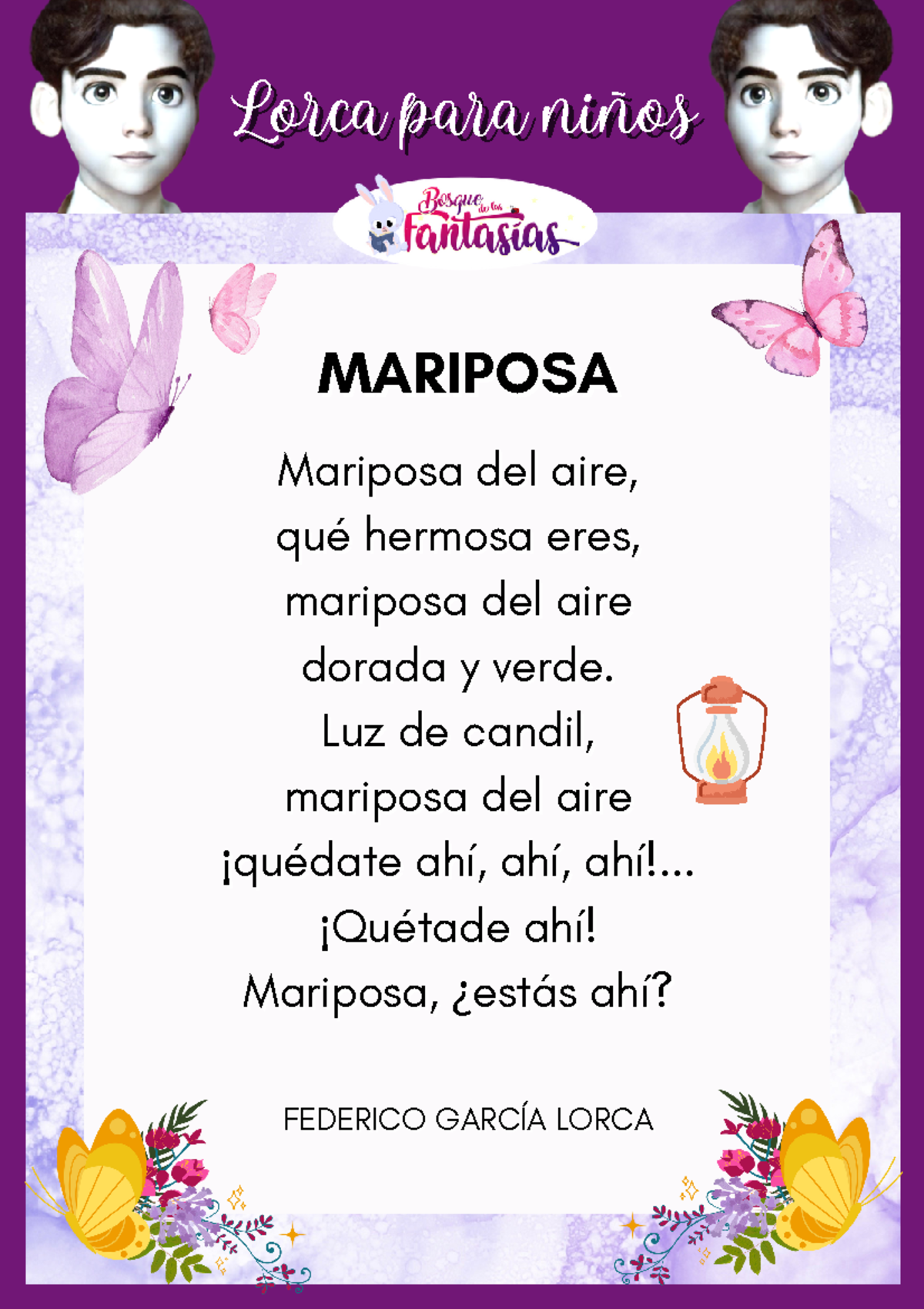 Fichas Poemas - Lorca para niñosLorca para niños Mariposa del aire ...
