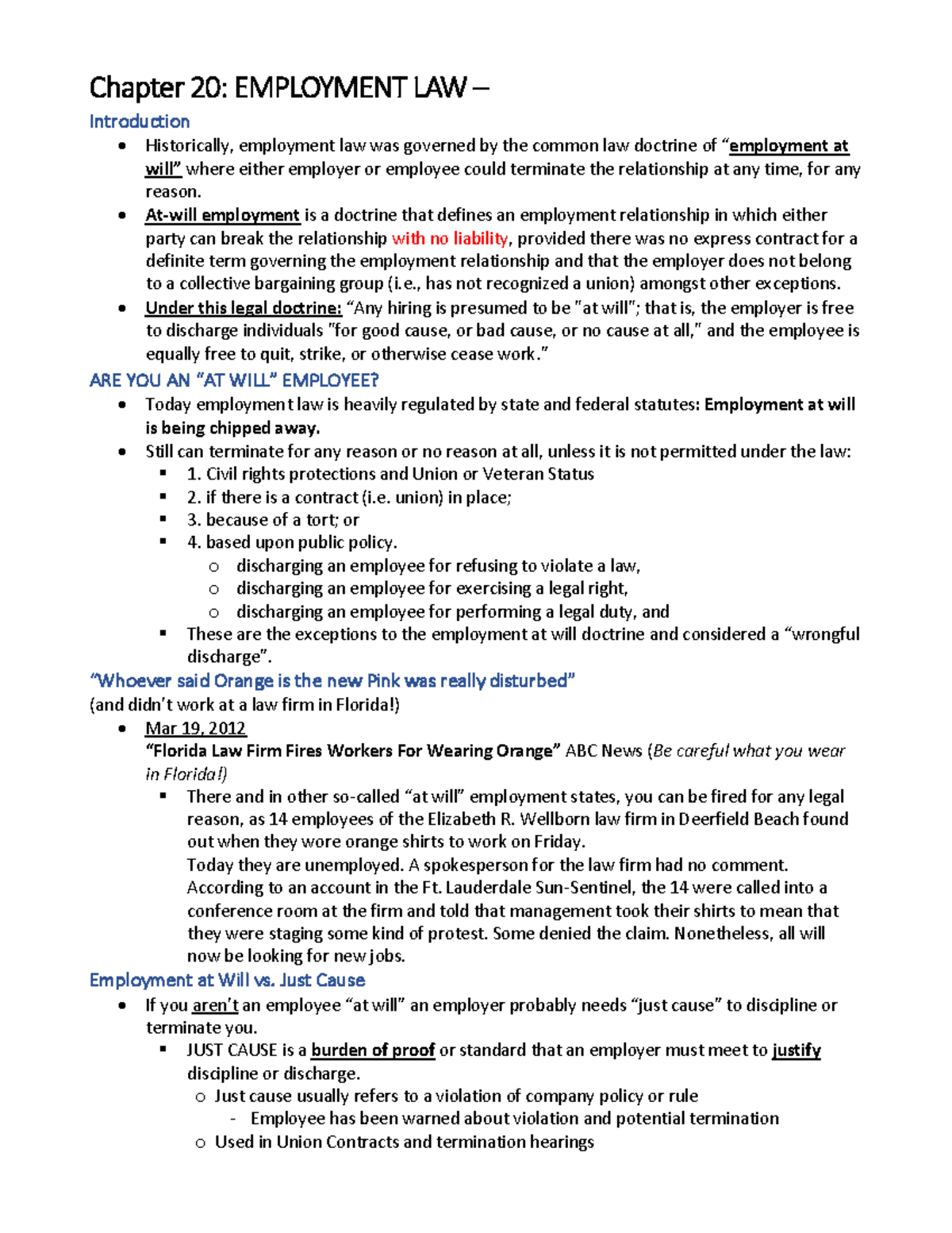 Chapter 20: Employment Law - Chapter 20 : EMPLOYMENT LAW – Introduction ...