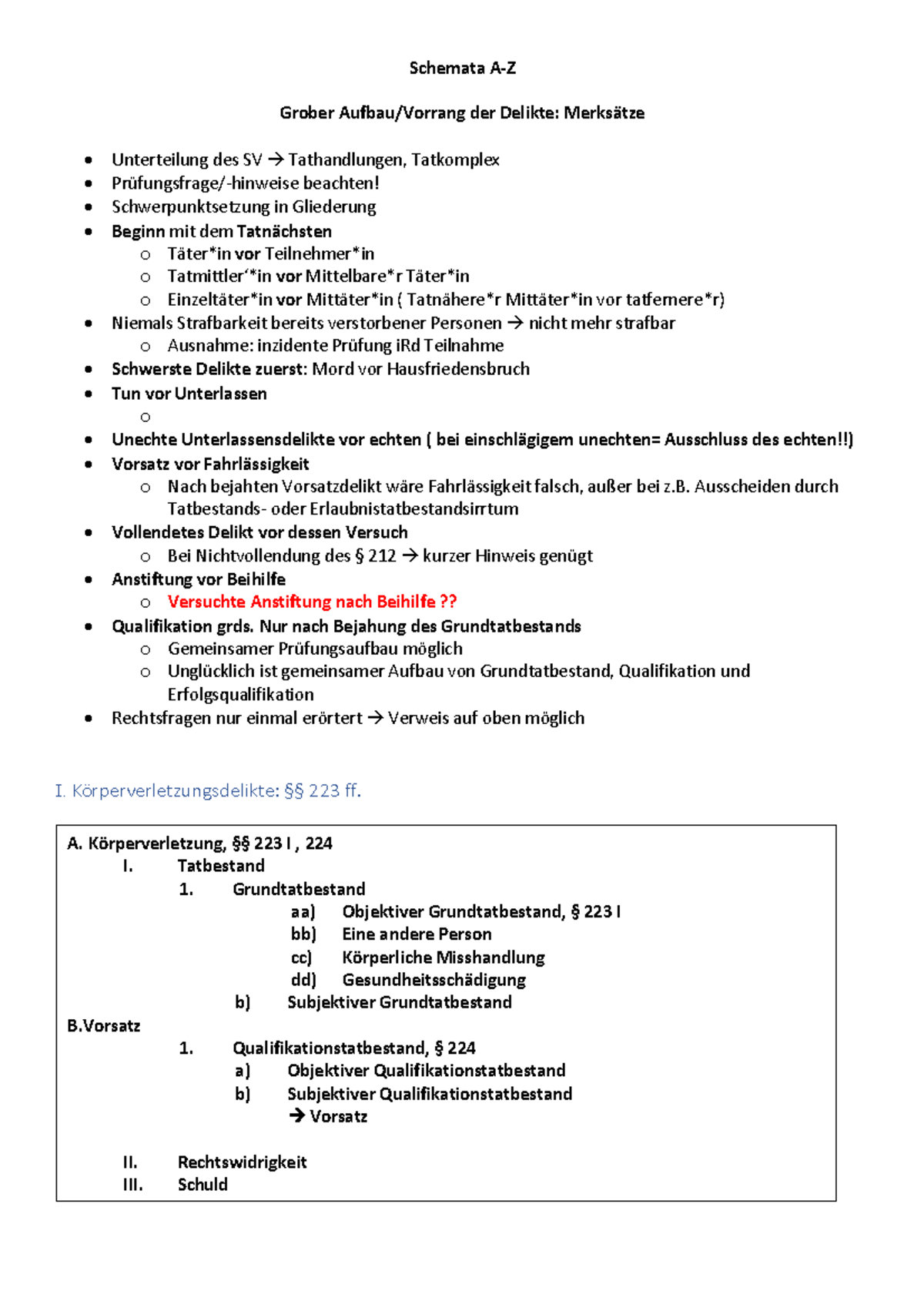 Schemata Strafrecht - Vorlesungsmitschrift - Schemata A-Z Grober Aufbau ...