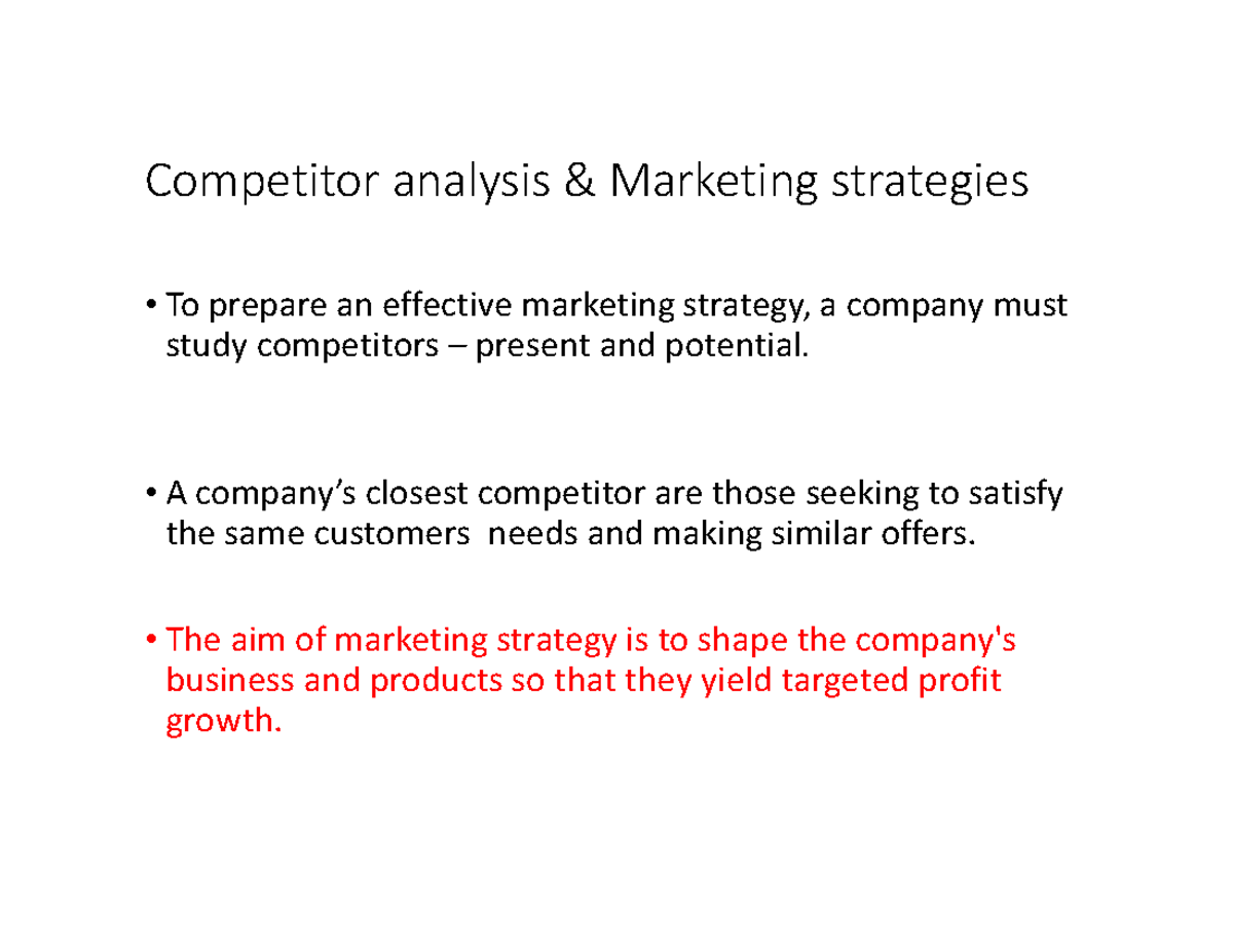 Competitor analysis - Lecture notes 2 - Competitor analysis & Marketing ...