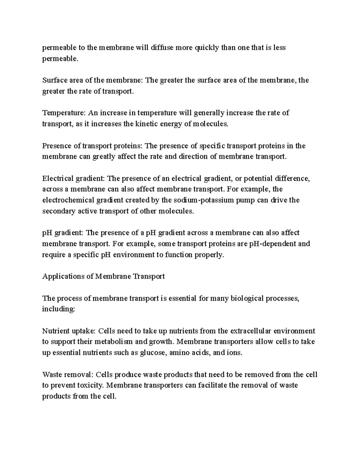 Membrane Transport 3- Google Docs - permeable to the membrane will ...