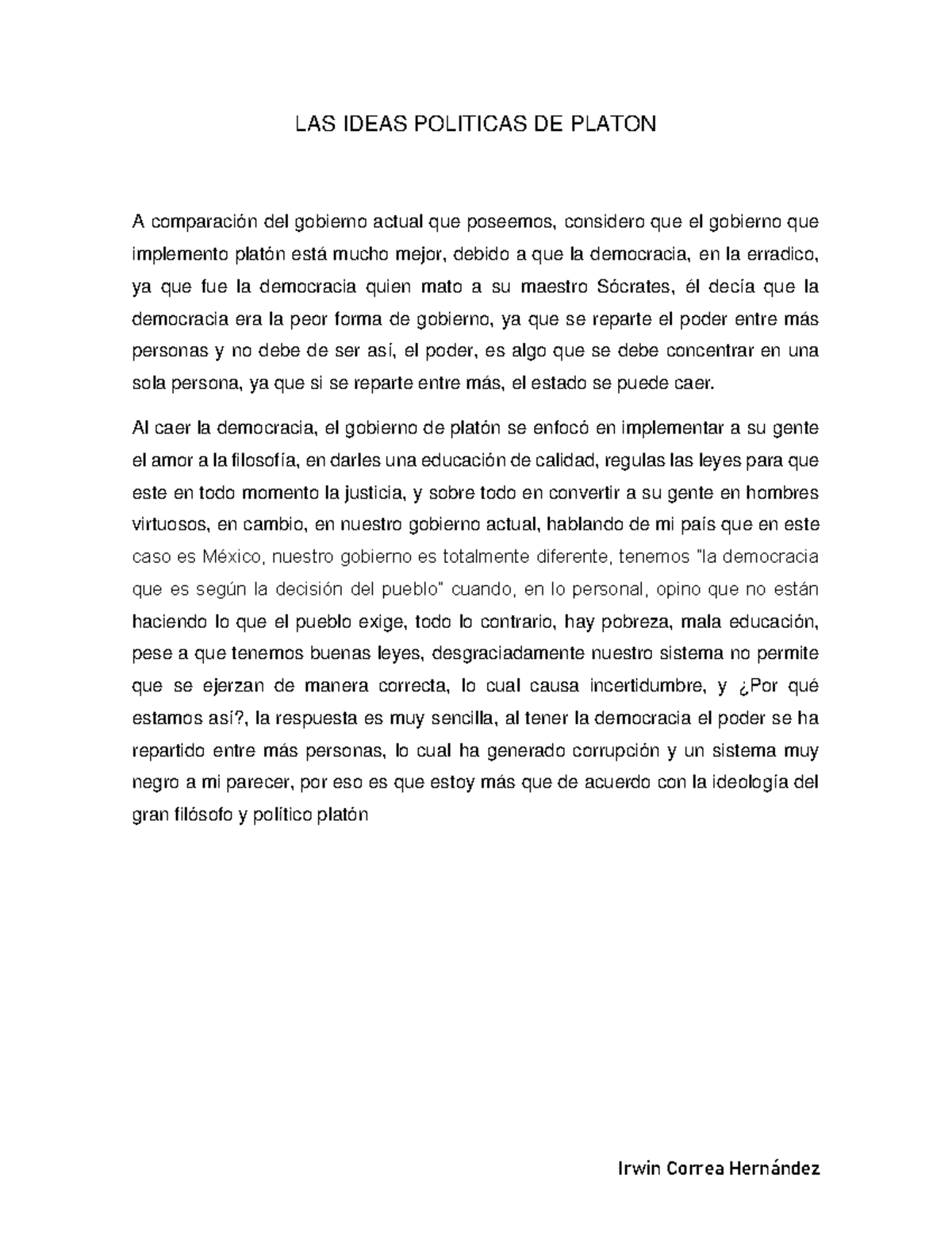 LAS Ideas Politicas DE Platon - Irwin Correa Hern·ndez LAS IDEAS ...