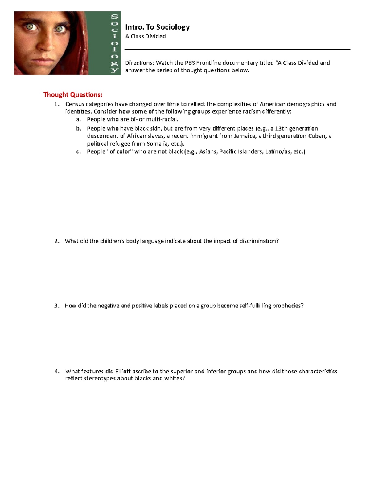 Divided - This is coursework for Introduction to Sociology. - Intro. To ...