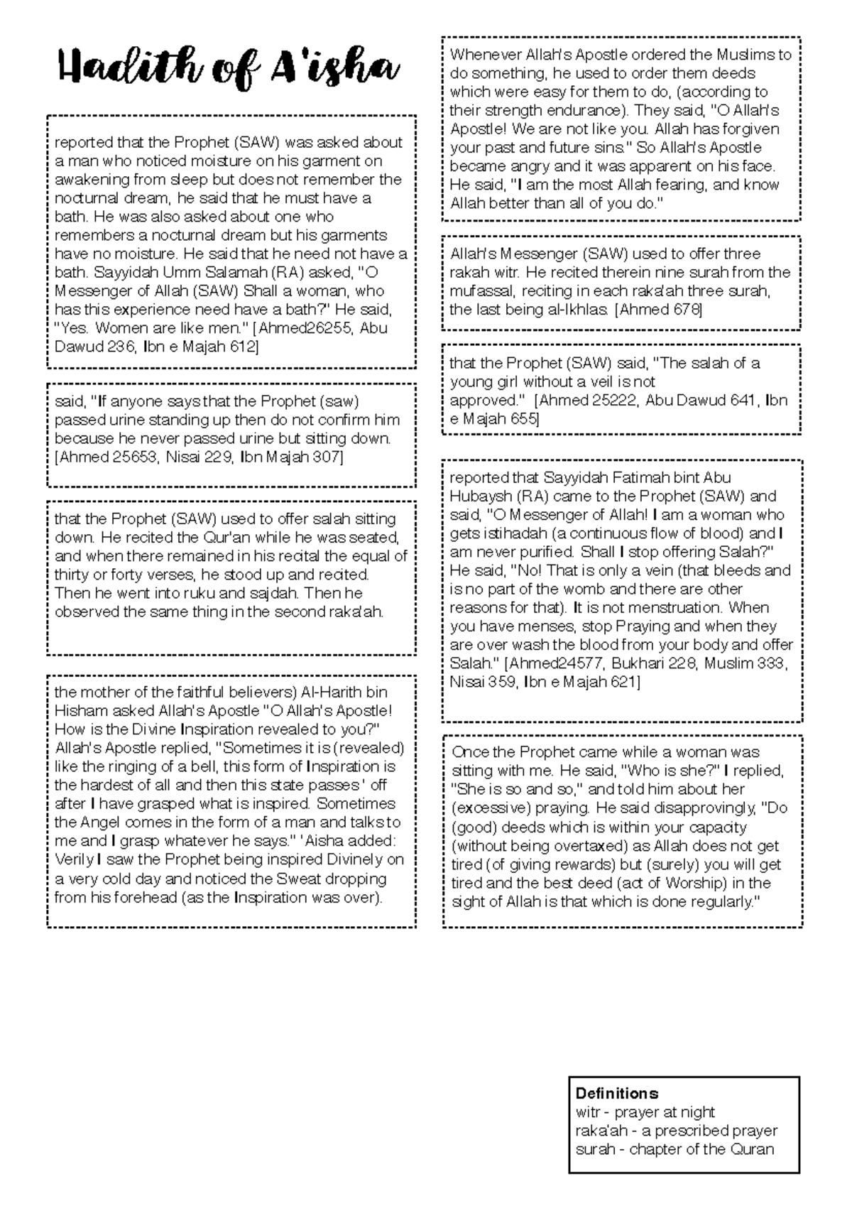 Hadith of aisha - said, "If anyone says that the Prophet (saw) passed ...