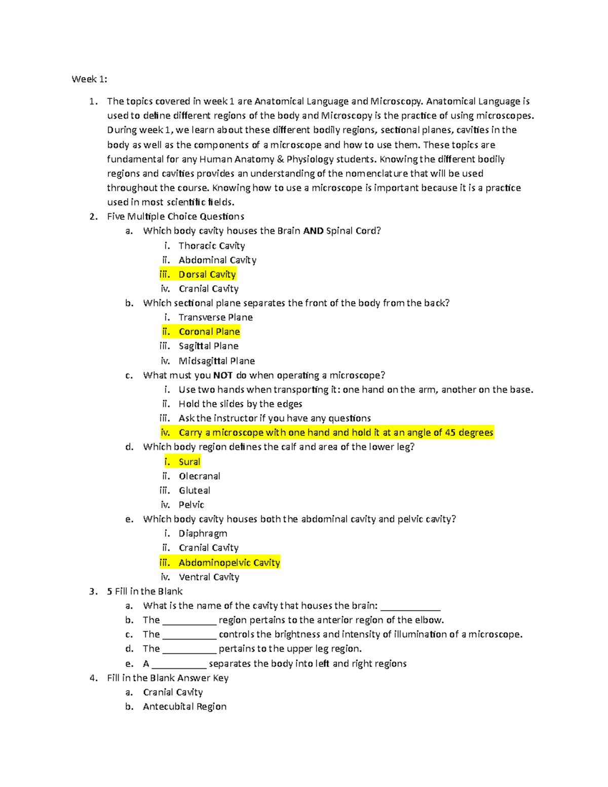 Extra Credit Lab - Week 1: The topics covered in week 1 are Anatomical Language and Microscopy ...
