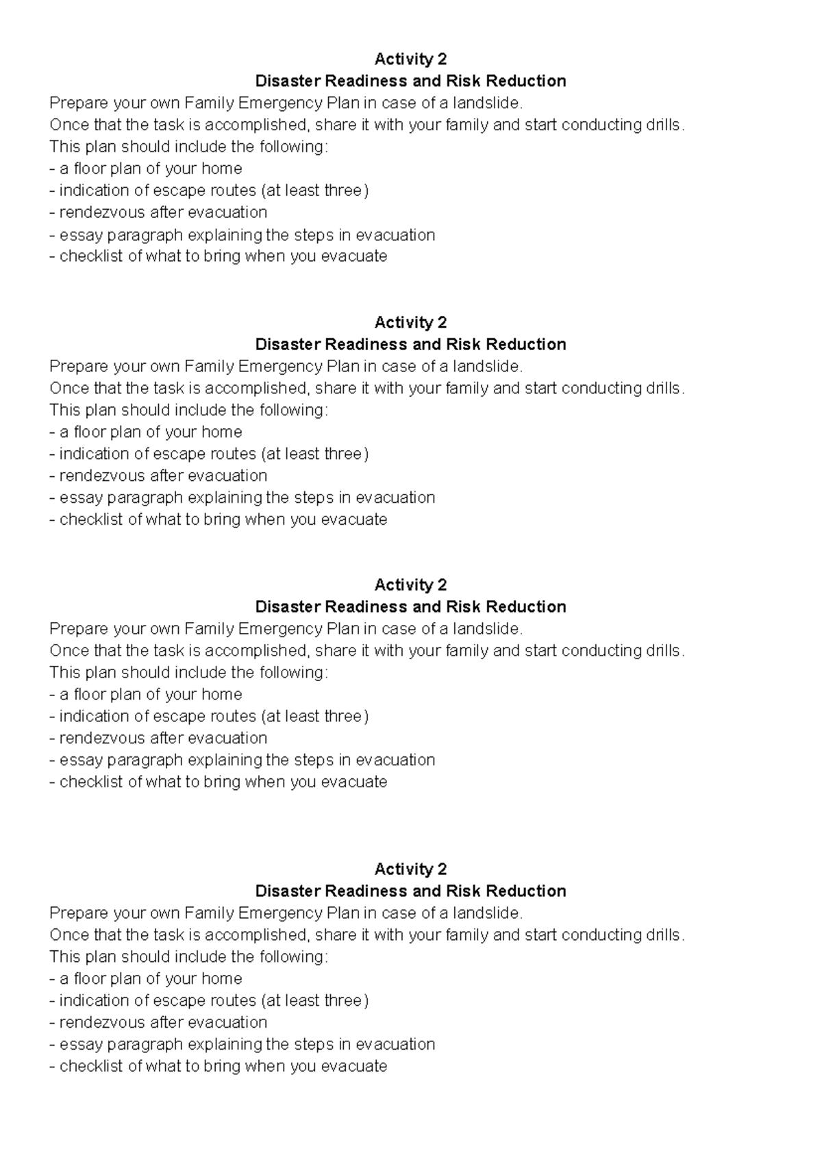 PETA 1 - PETA - Activity 2 Disaster Readiness and Risk Reduction ...