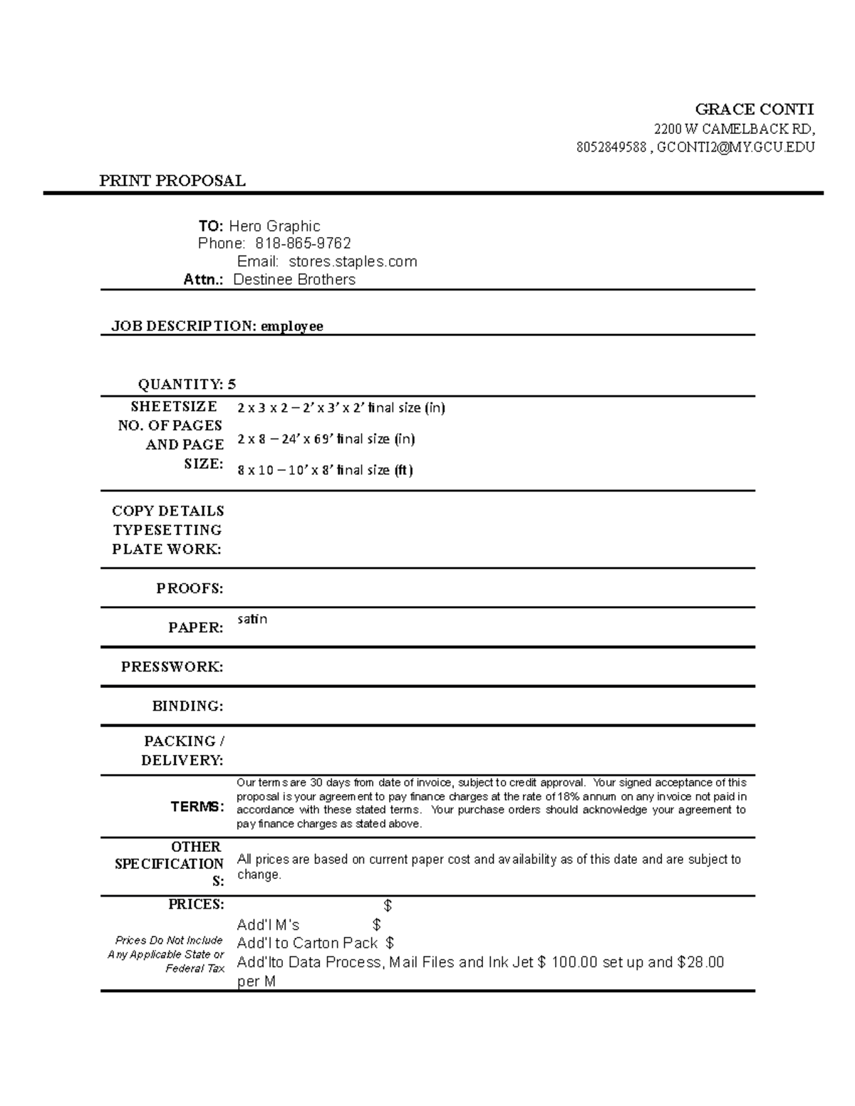 Basic Print Quote Form - Lecture notes 1.3 - GRACE CONTI 2200 W ...