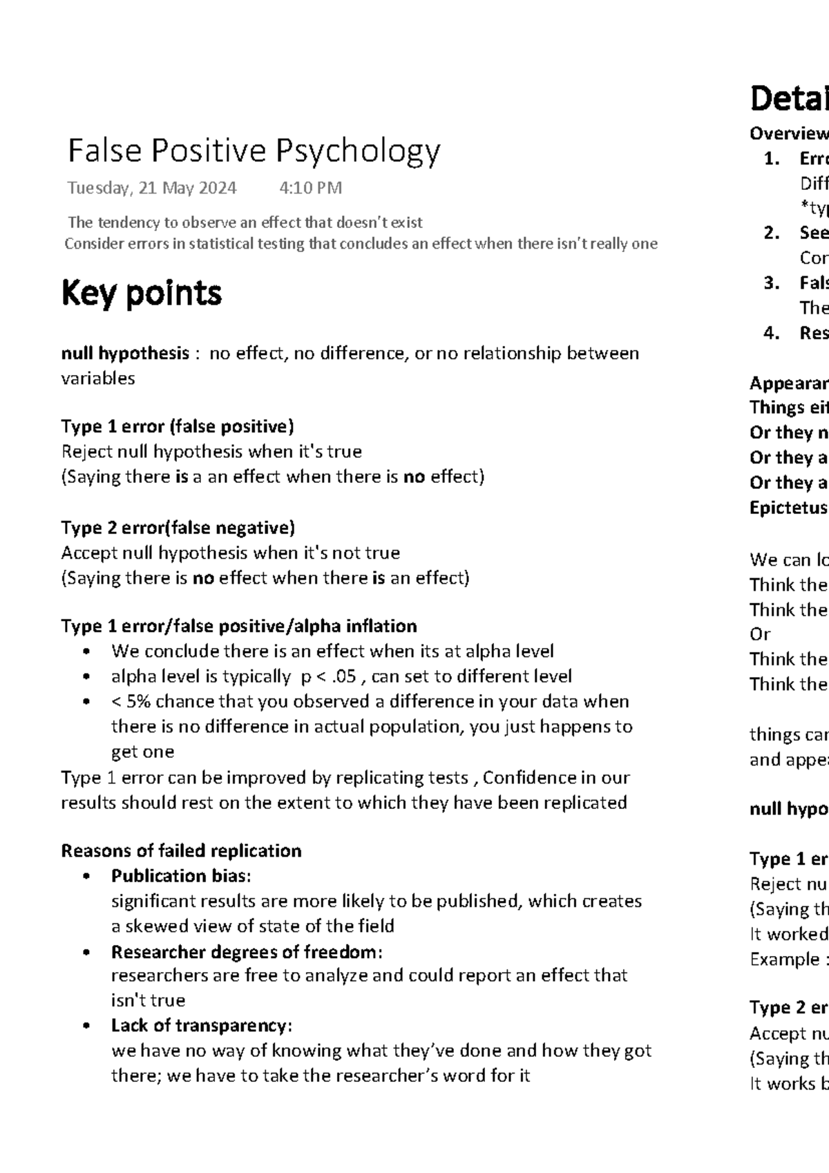 False Positive Psychology - Detai Overview 1. Erro Diff *typ 2. See Con ...