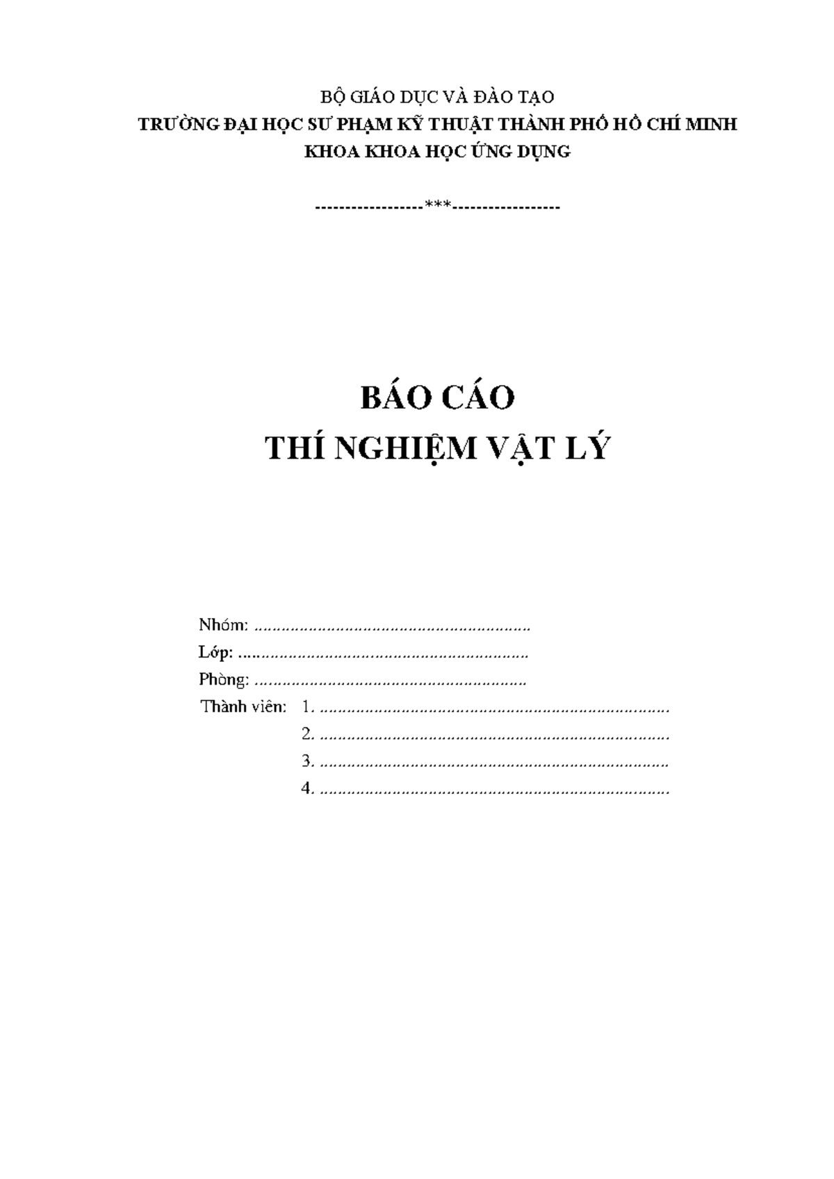 Bao cao thi nghiem vat ly-P 401B - BỘ GIÁO DỤC VÀ ĐÀO TẠO TRƢỜNG ĐẠI HỌC SƢ PHẠM KỸ THUẬT THÀNH ...
