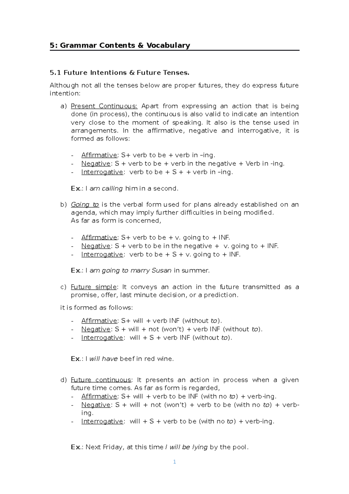 UNIT 5 Grammar Contents - 5: Grammar Contents & Vocabulary 5 Future ...