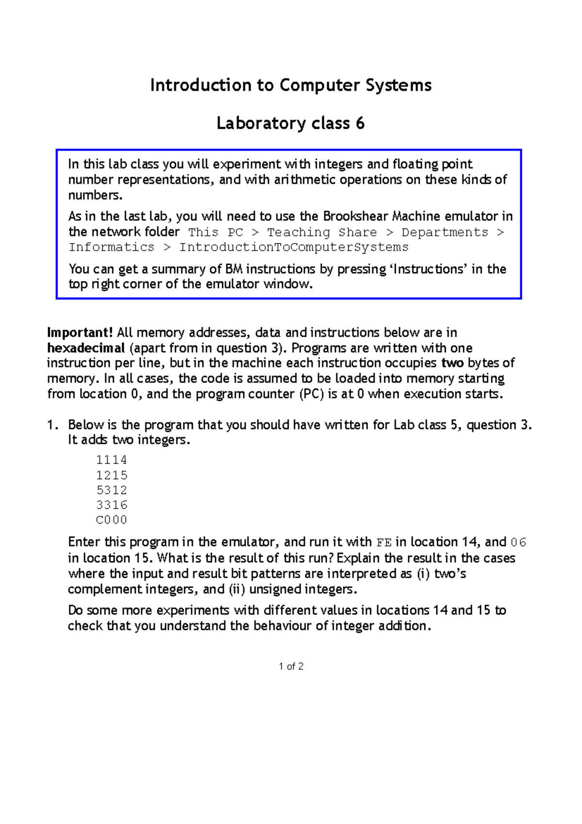 Practice Question Set 6 - 1 of 2 Introduction to Computer Systems ...