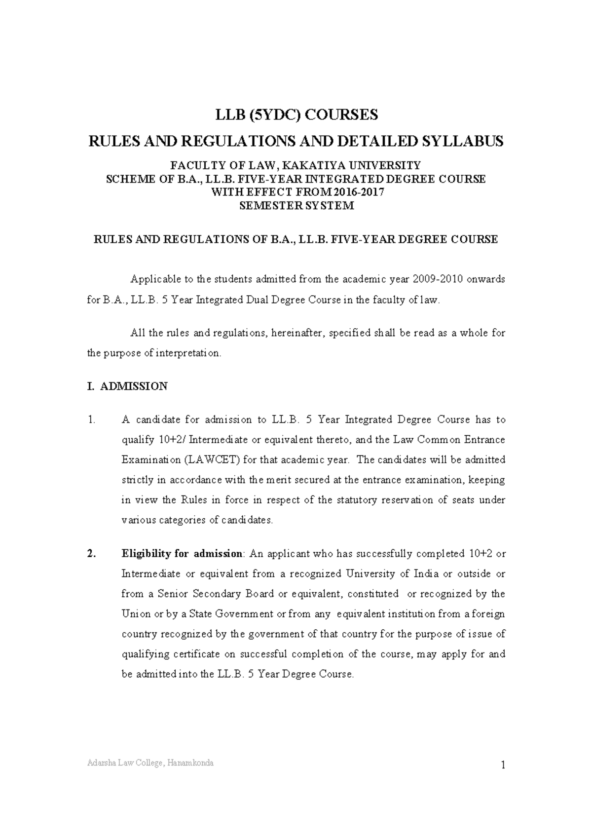 LLB 5 YDC Syllabus - Thankyou - LLB (5YDC) COURSES RULES AND REGULATIONS AND DETAILED SYLLABUS ...