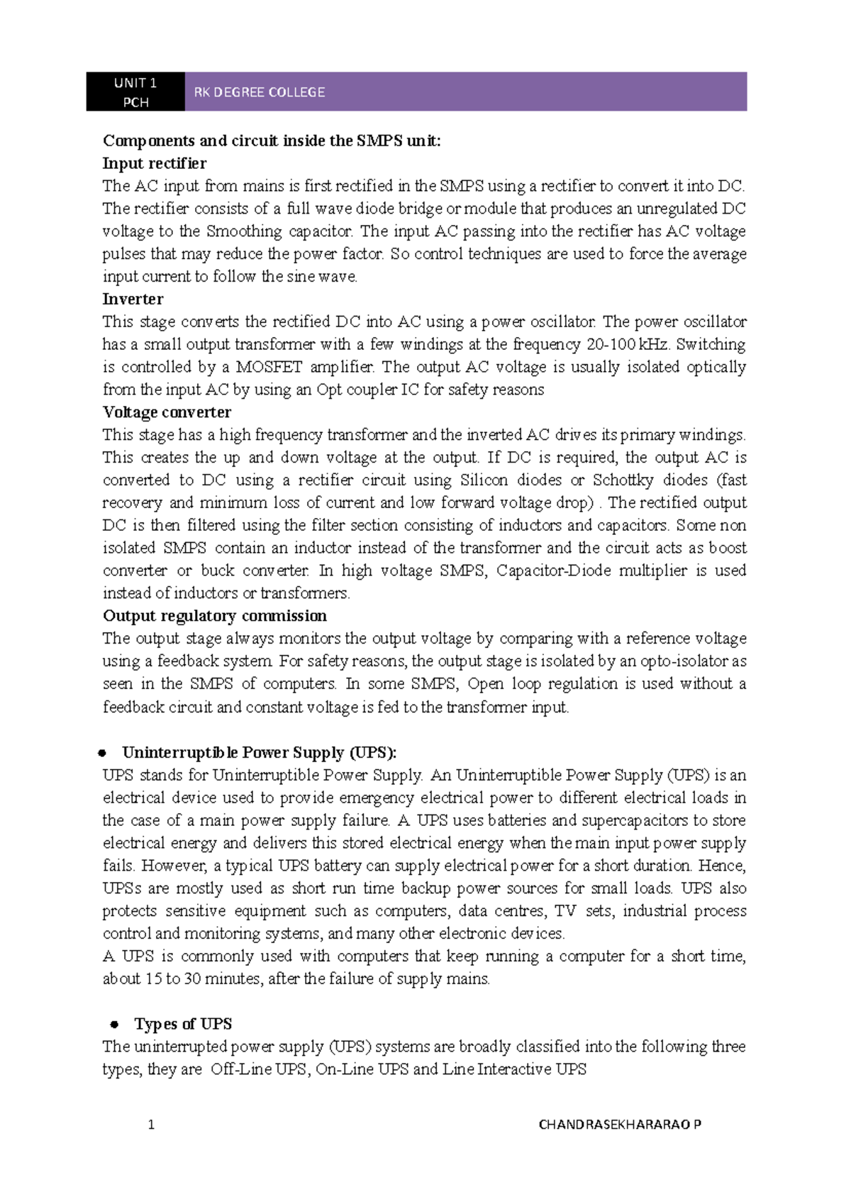 PCH UNIT1 PART 2 - Pc hardware - PCH RK DEGREE COLLEGE Components and ...