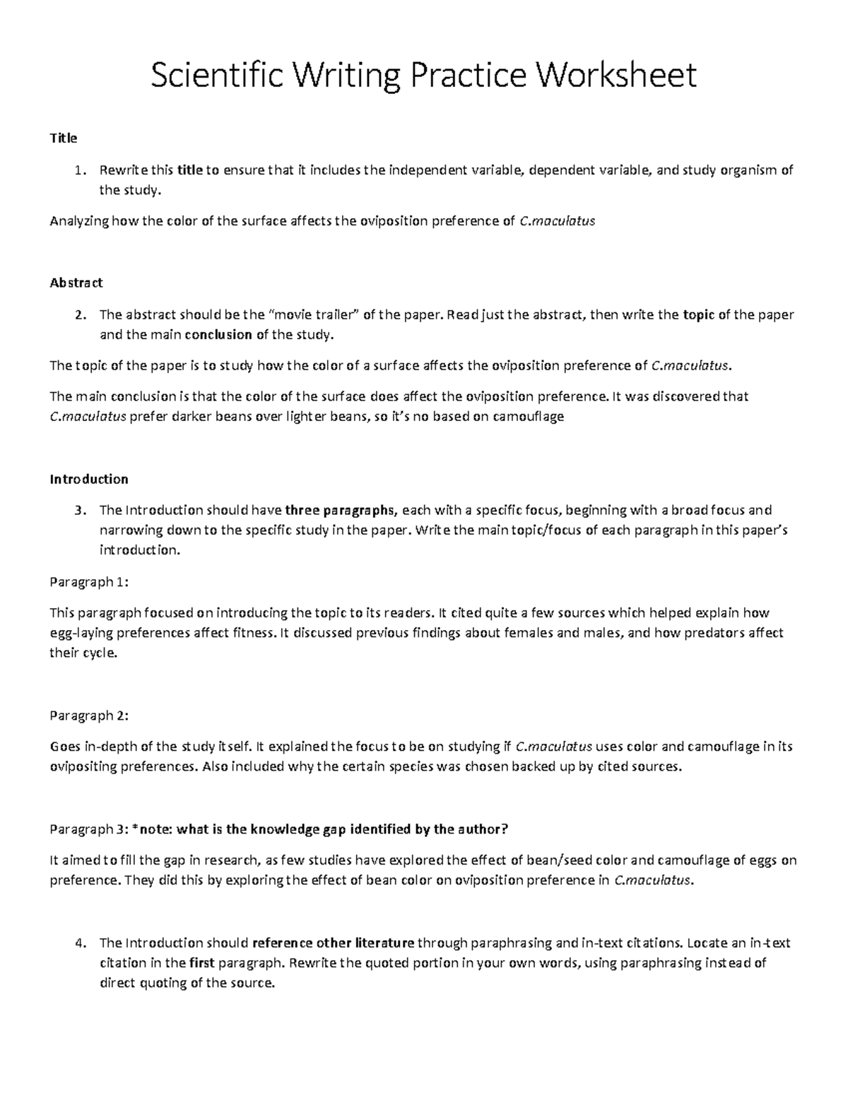 BSC2011 L Scientific Writing WS SP24 - Scientific Writing Practice ...