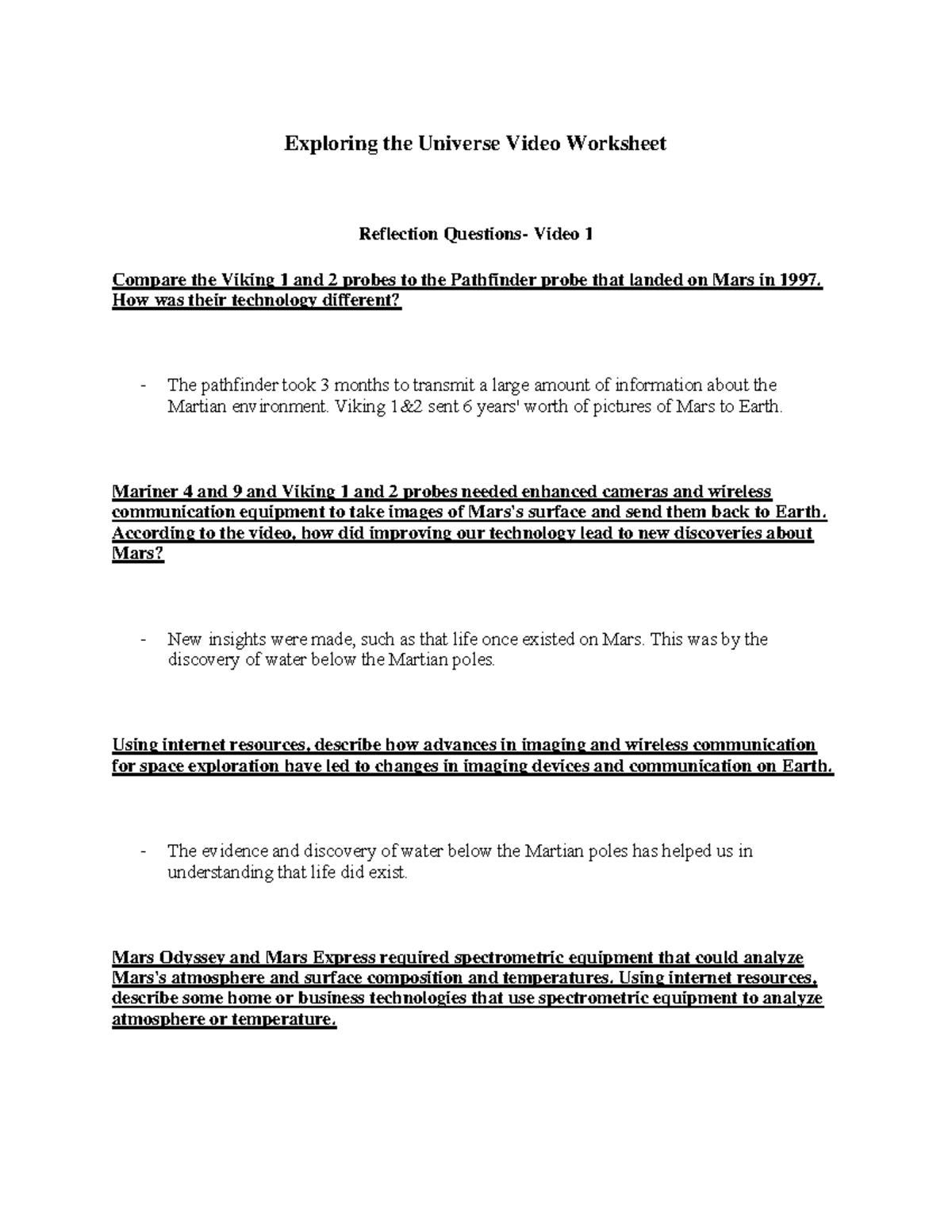 4.02 ESPS - Exploring universe - Exploring the Universe Video Worksheet ...
