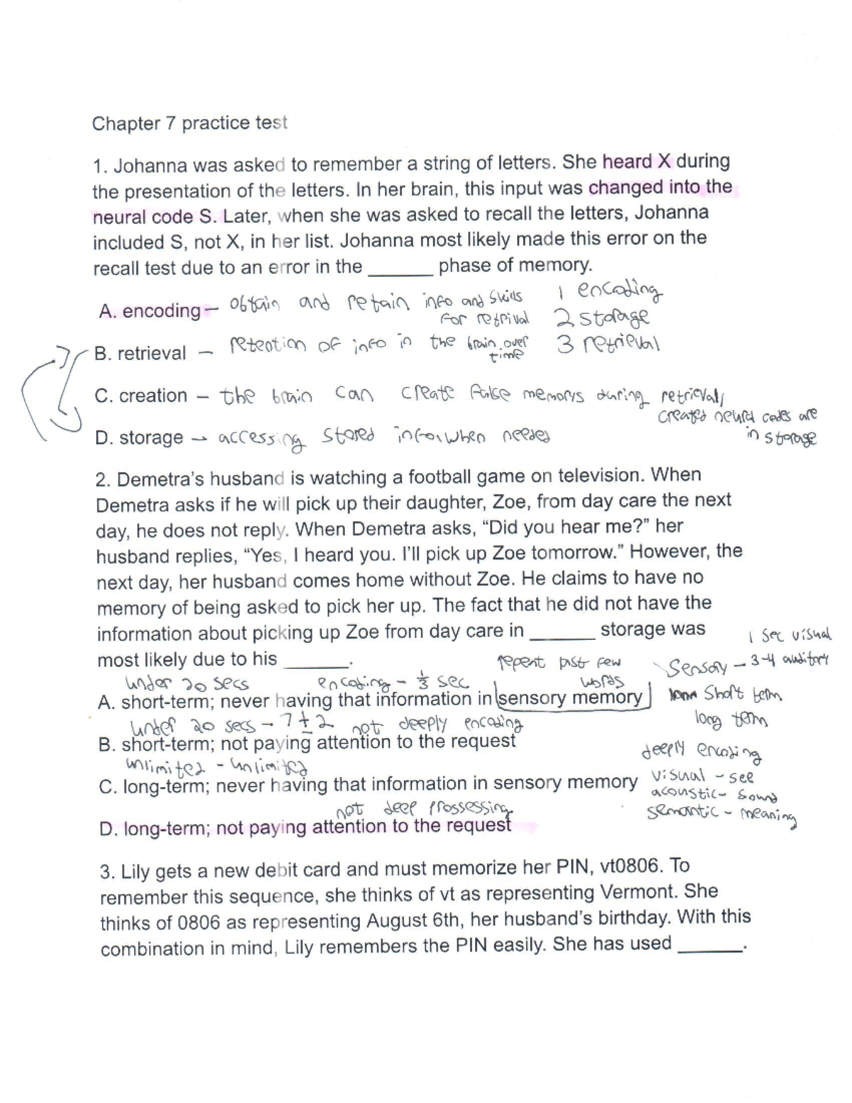 psychology in your life chapter 7 practice test. Memory. Annotated ...