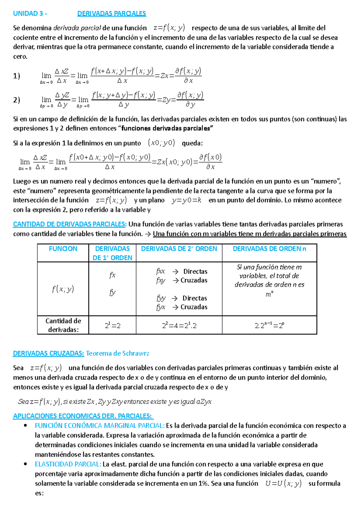 Derivadas parciales, diferenciales, función homogénea -Capitulo 3 Y 4 mate 2 - UNIDAD 3 ...