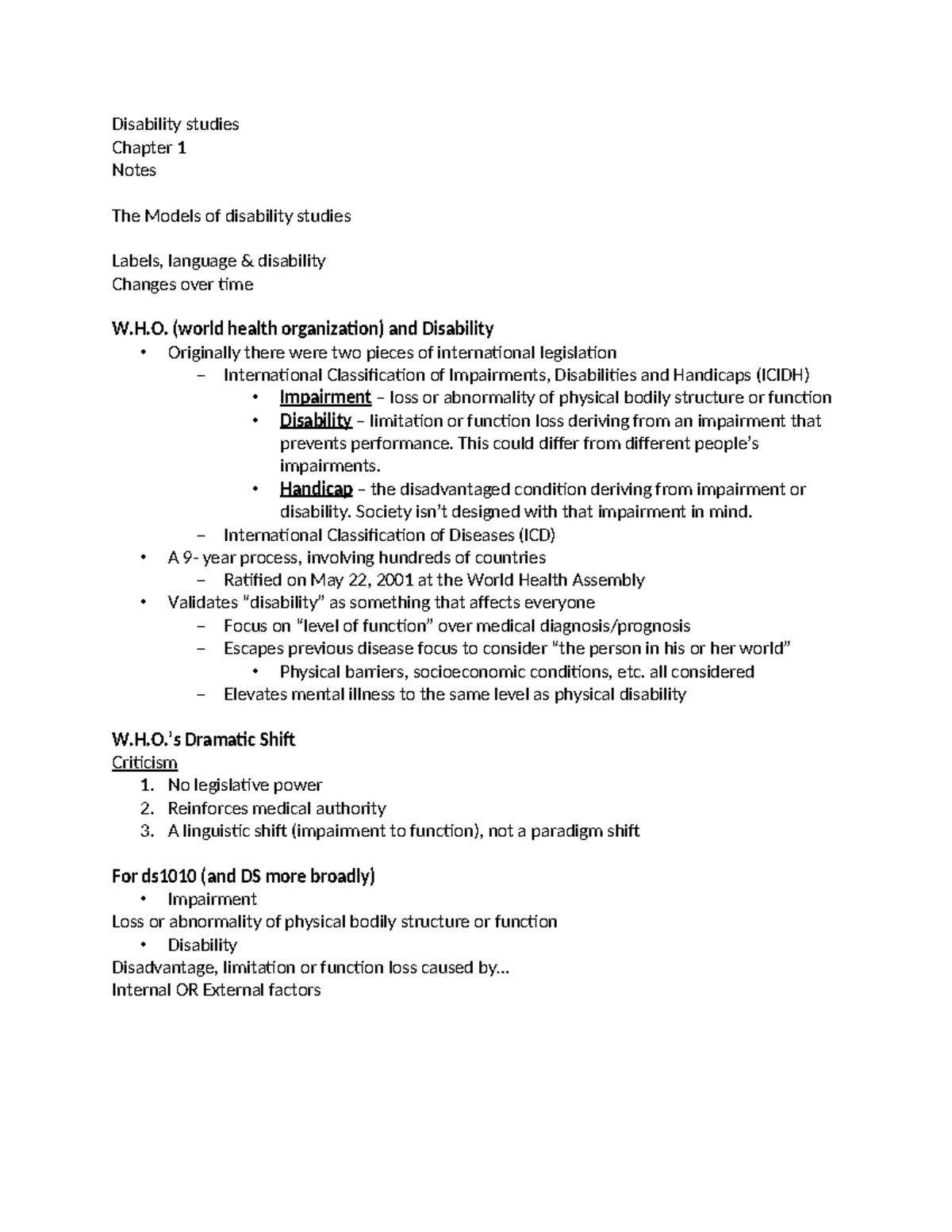 Disability studies chapter 1 notes - Disability studies Chapter 1 Notes ...