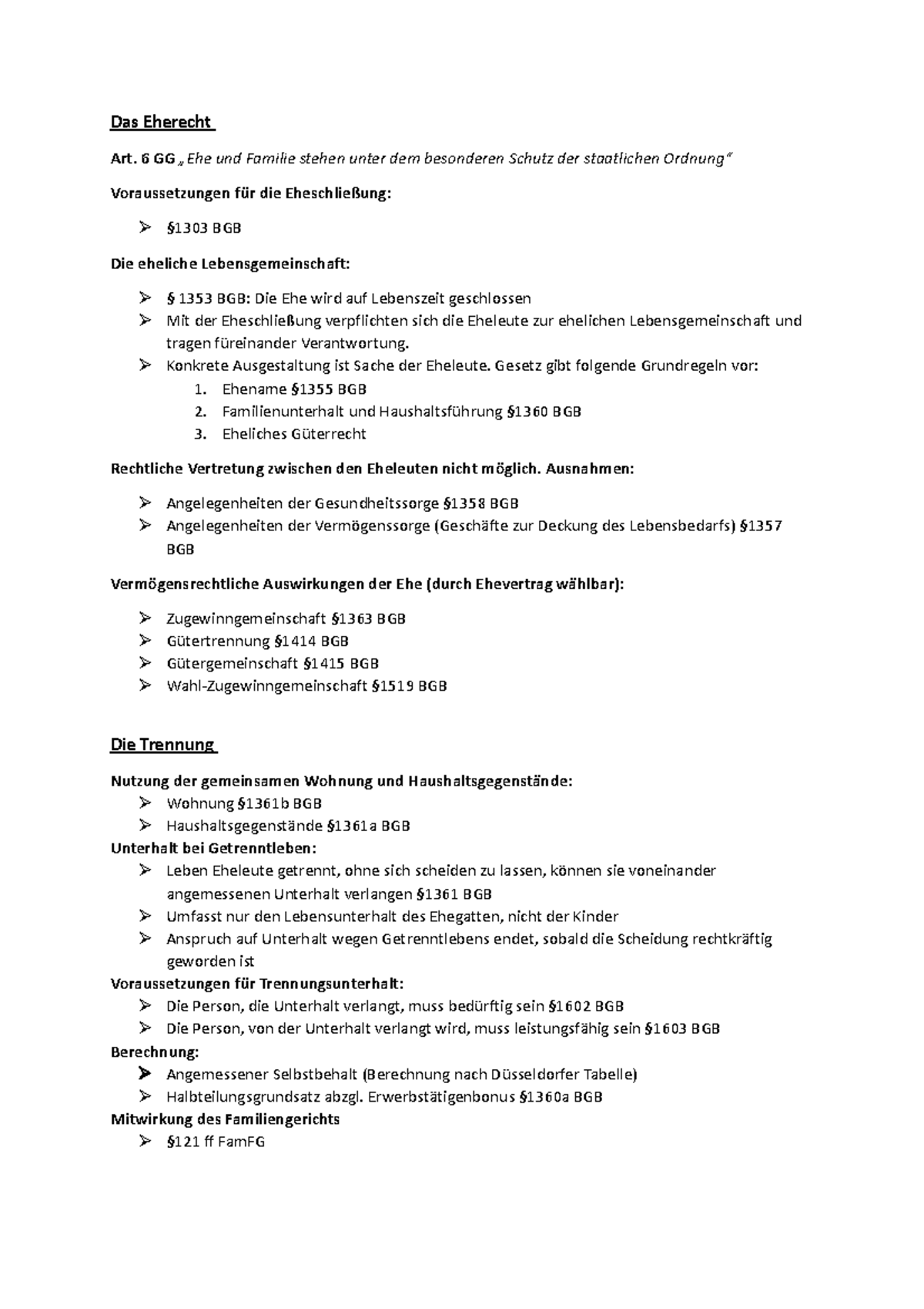 Zusammenfassungen - Das Eherecht Art. 6 GG „Ehe und Familie stehen ...