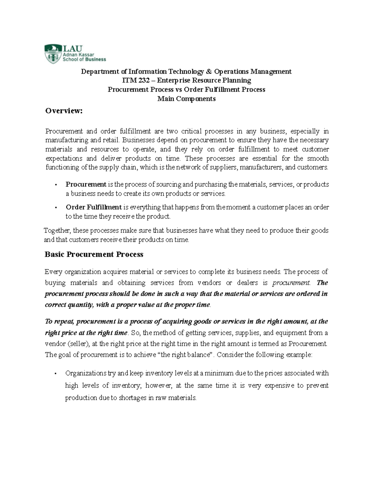 Handout III - Procurement & Order Fulfillment Processes - Department of ...