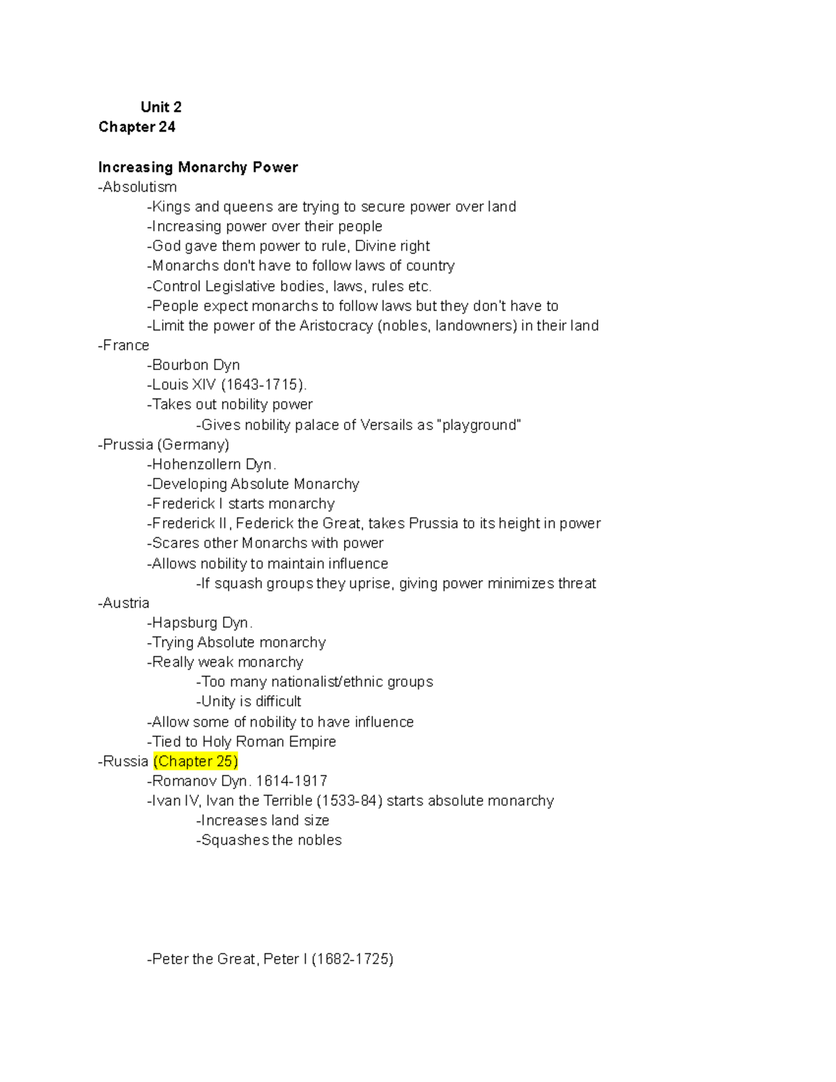 WCII Unit 2 and 3 notes - Unit 2 Chapter 24 Increasing Monarchy Power ...