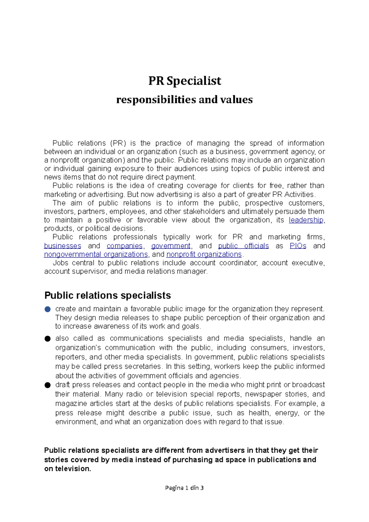 Eng - Grade: 10 - PR Specialist responsibilities and values Public ...