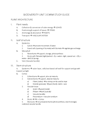 Biodiversity Unit 1 - notes - BSC 1011 - Studocu