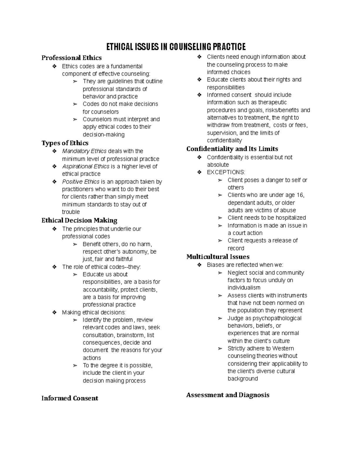 Ethical Issues IN Counseling Practice - ETHICAL ISSUES IN COUNSELING ...