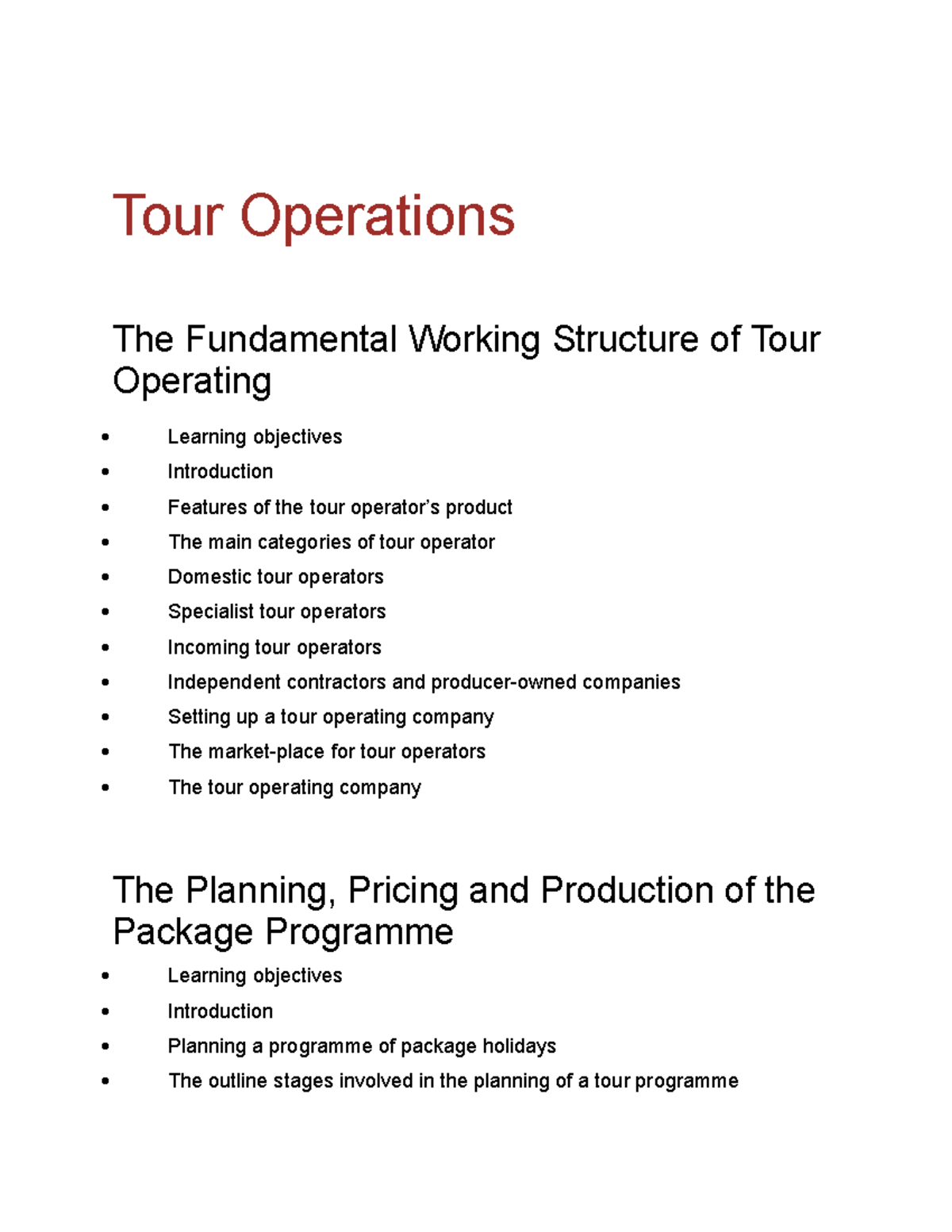 Tour Operations icm - notes - Tour Operations The Fundamental Working ...