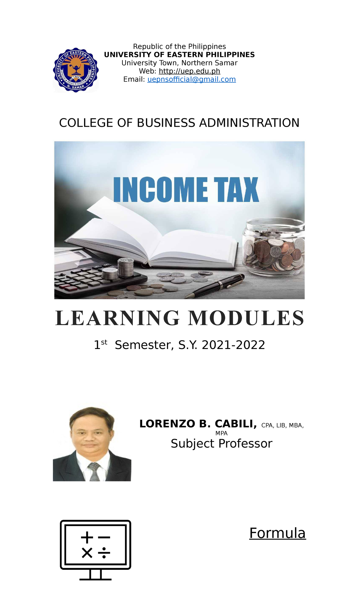 Income TAX Module 2 - Republic of the Philippines UNIVERSITY OF EASTERN ...