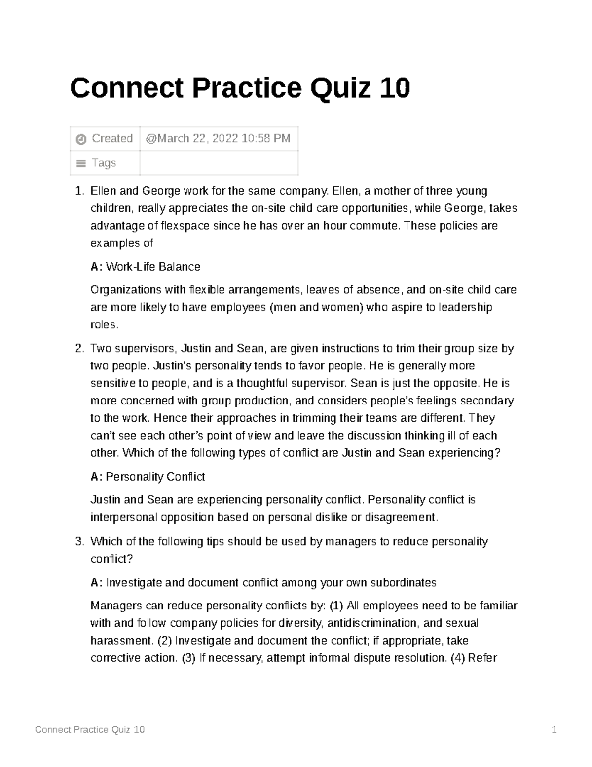 Connect Practice Quiz 10 - MGT 3300 - Baruch College - Studocu