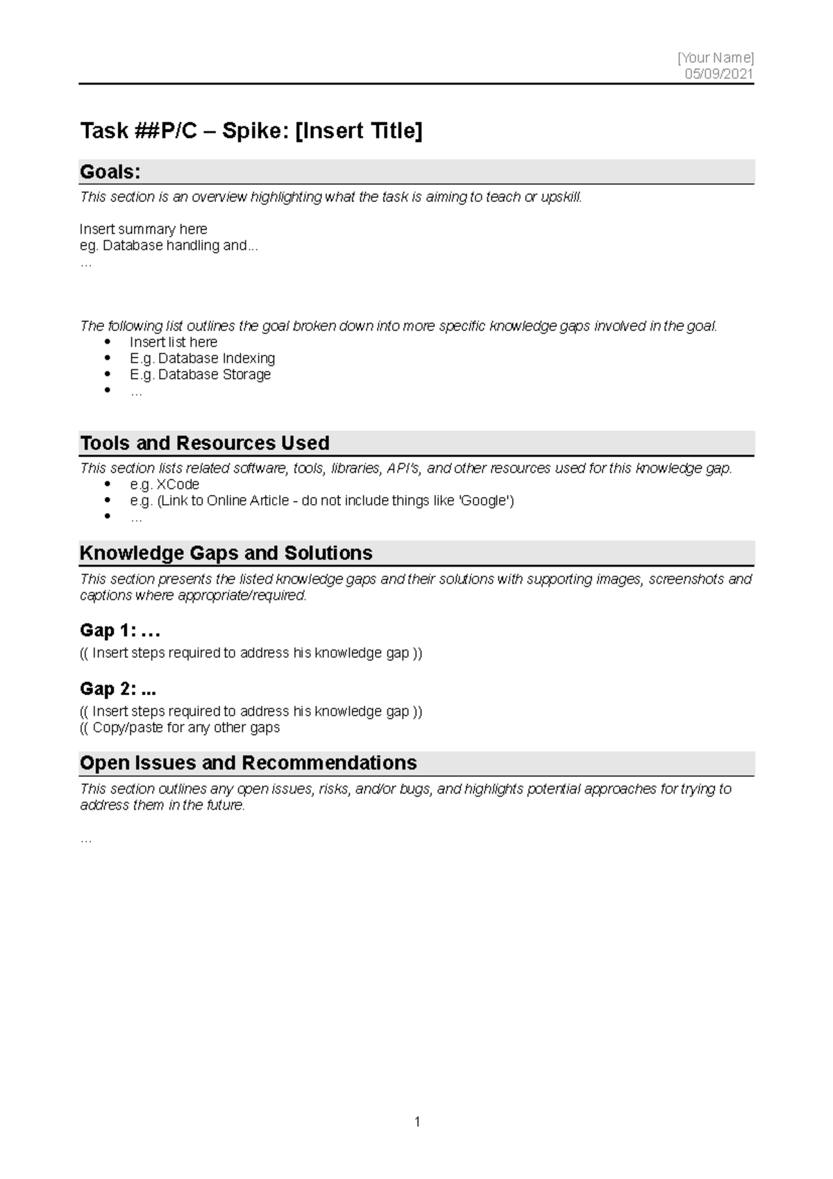 SDMD Spike Report Template Draft 2021 - [Your Name] 05/09/ Task ##P/C ...