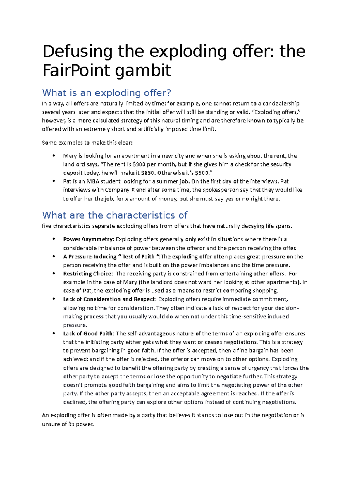 Exploding offers presentation docx - Defusing the exploding offer: the ...