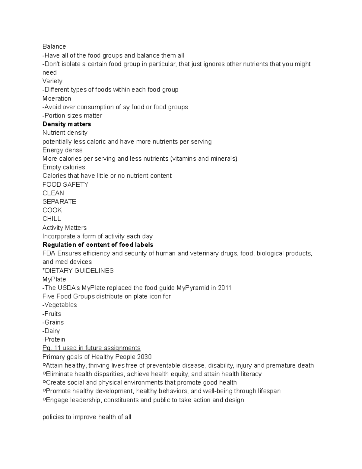 Nutrition - Dr. Wright Lecture Notes - Balance -Have all of the food ...